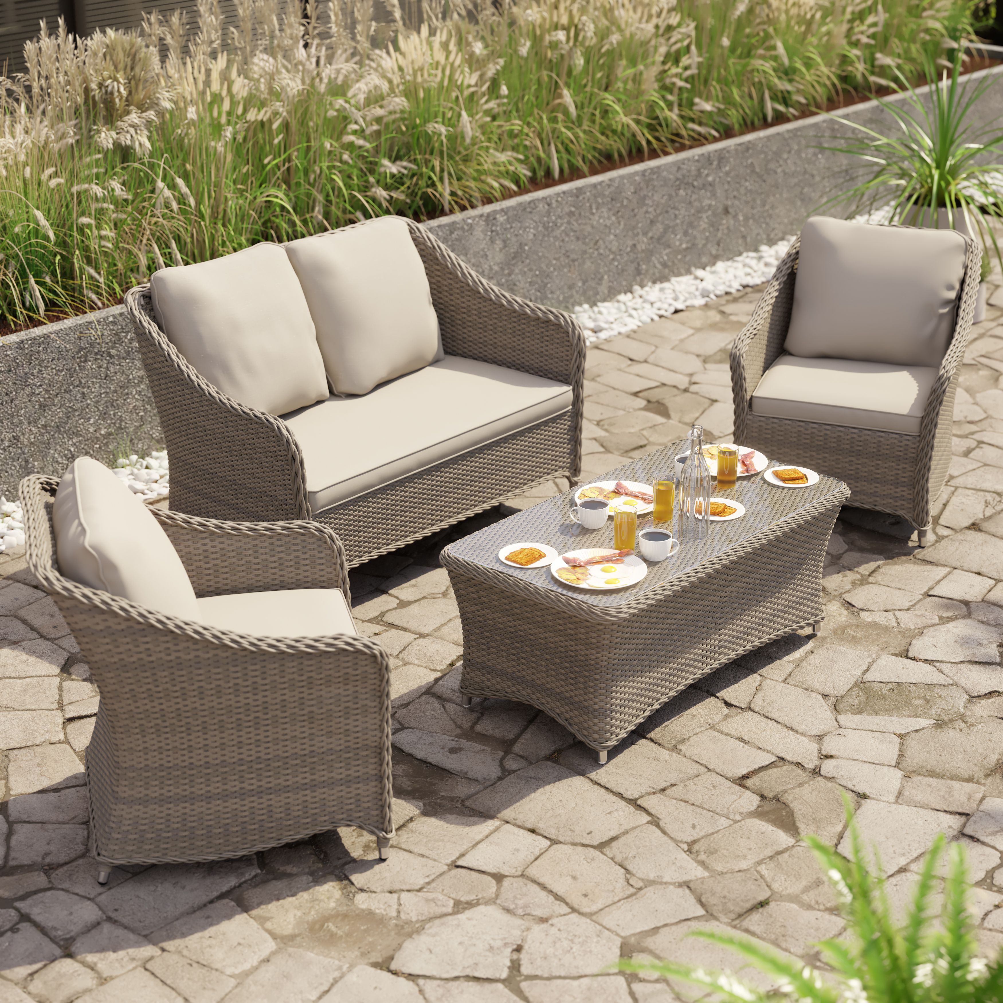 GoodHome Hamilton Cappuccino Metal 4 Seater Coffee set