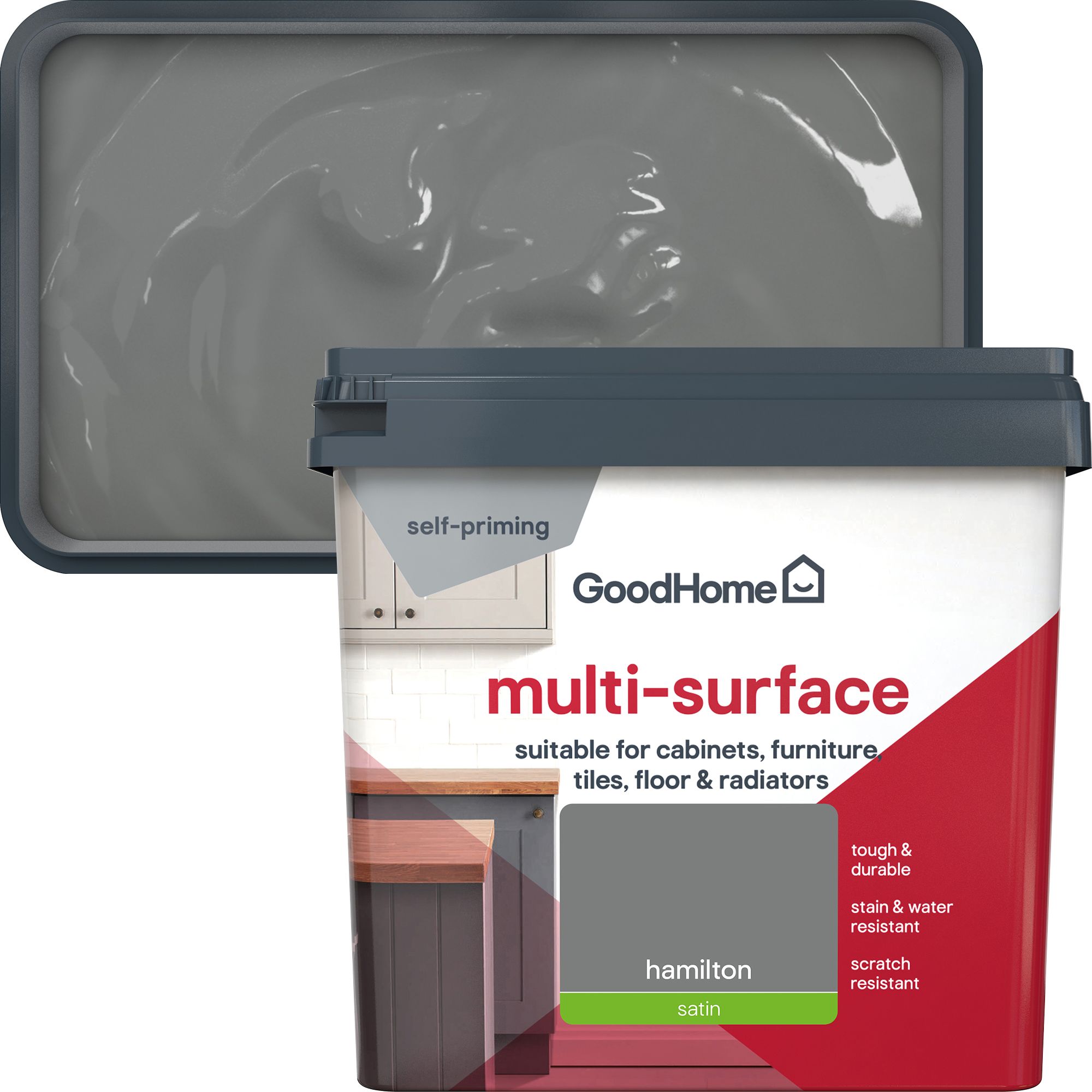 GoodHome Hamilton Satin Multi-surface paint, 750ml