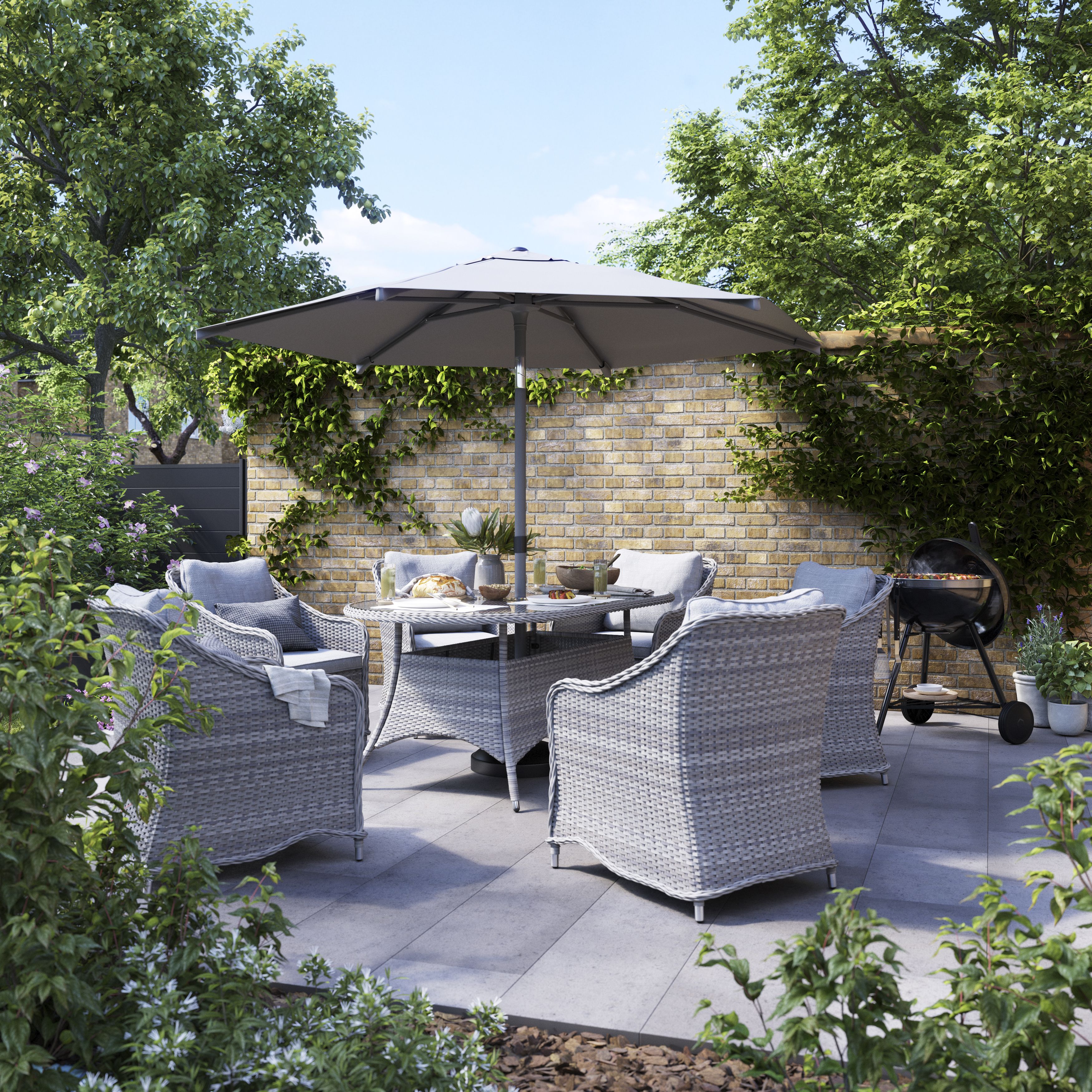 GoodHome Hamilton Steeple grey Rattan effect Armchair