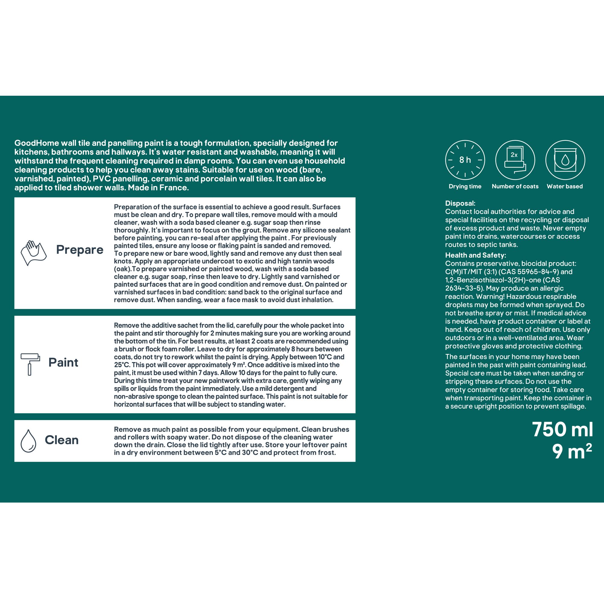 GoodHome Hamptons Matt Wall tile & panelling paint, 750ml