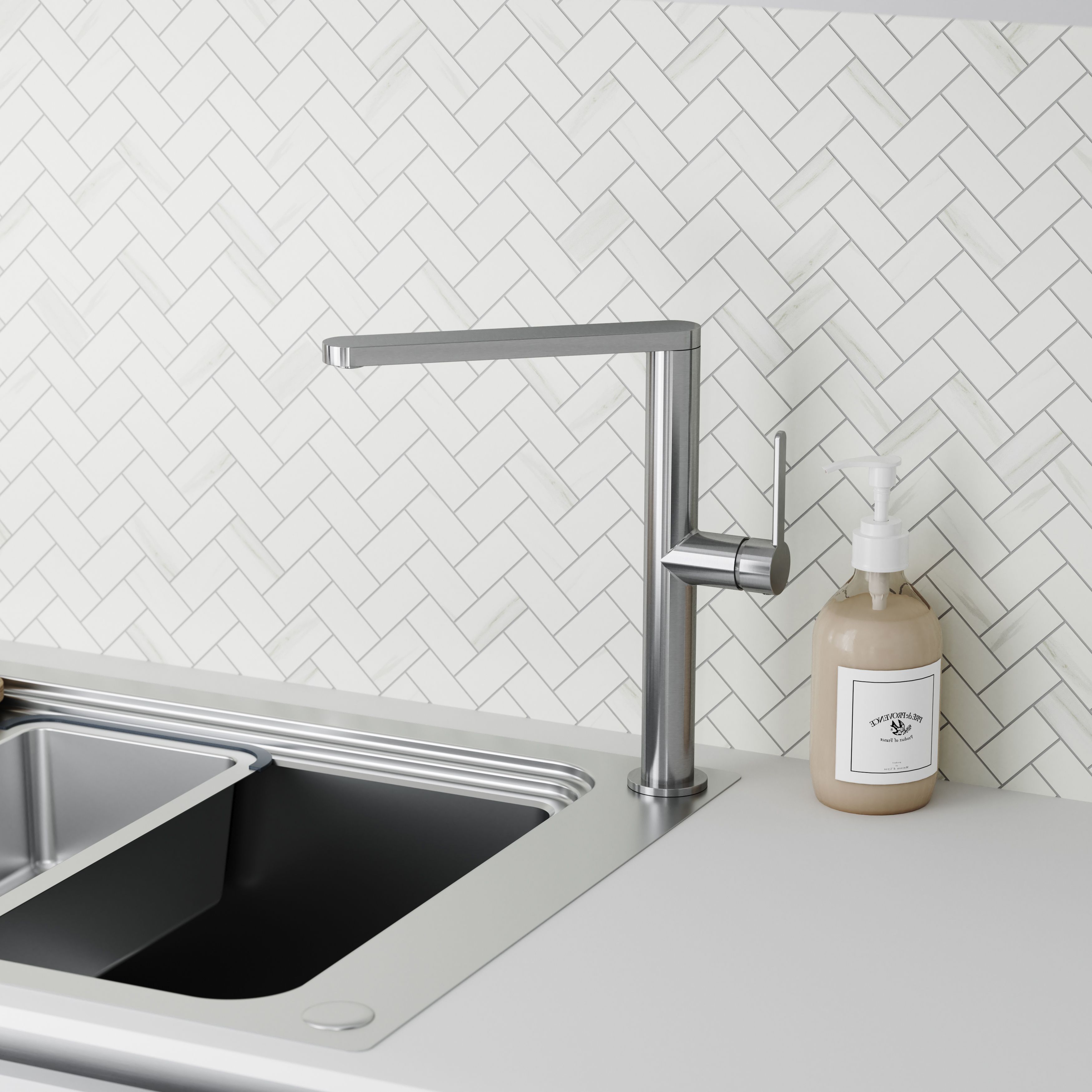 GoodHome Havarti Stainless steel effect Kitchen Side lever Tap