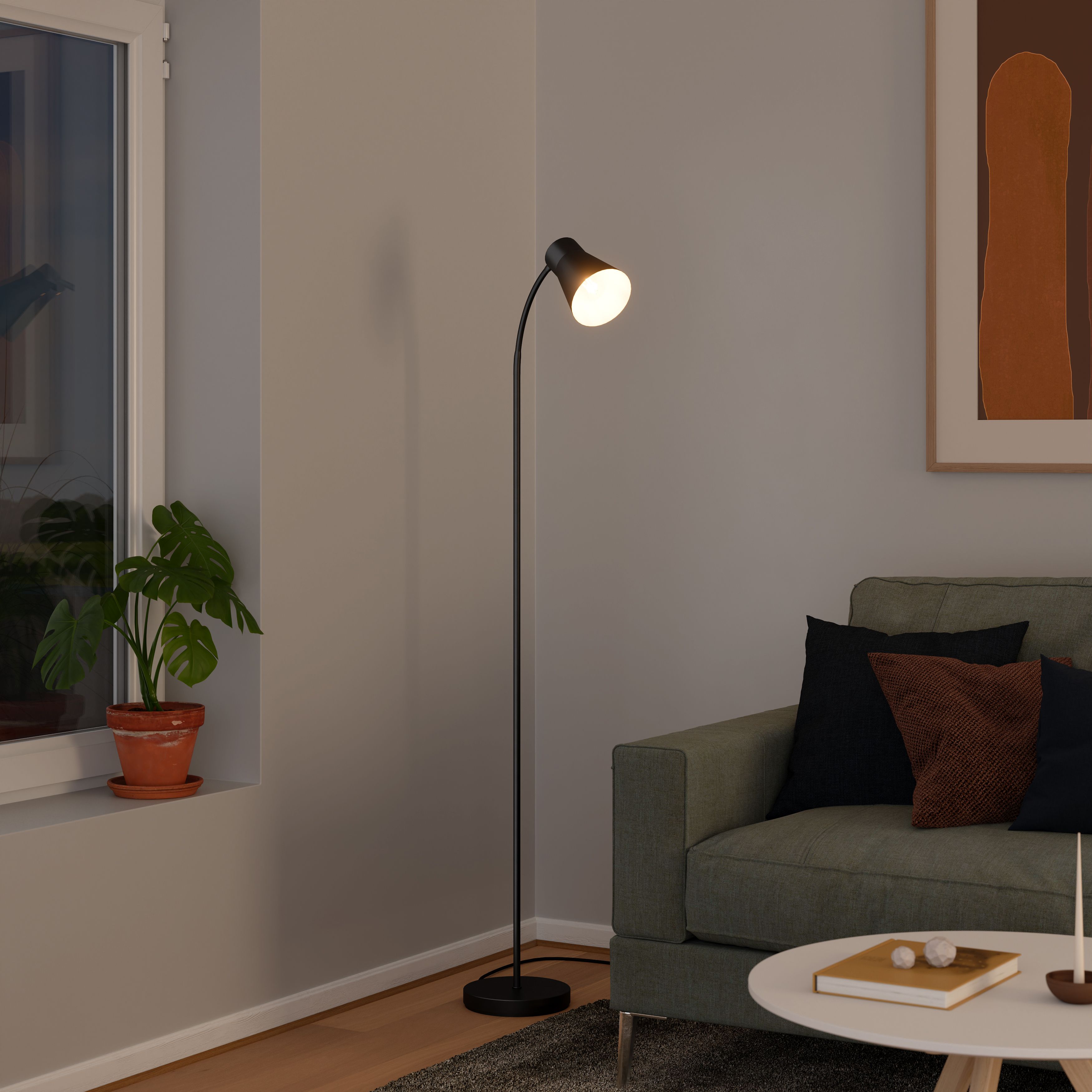 GoodHome Hetange Matt Black Floor lamp
