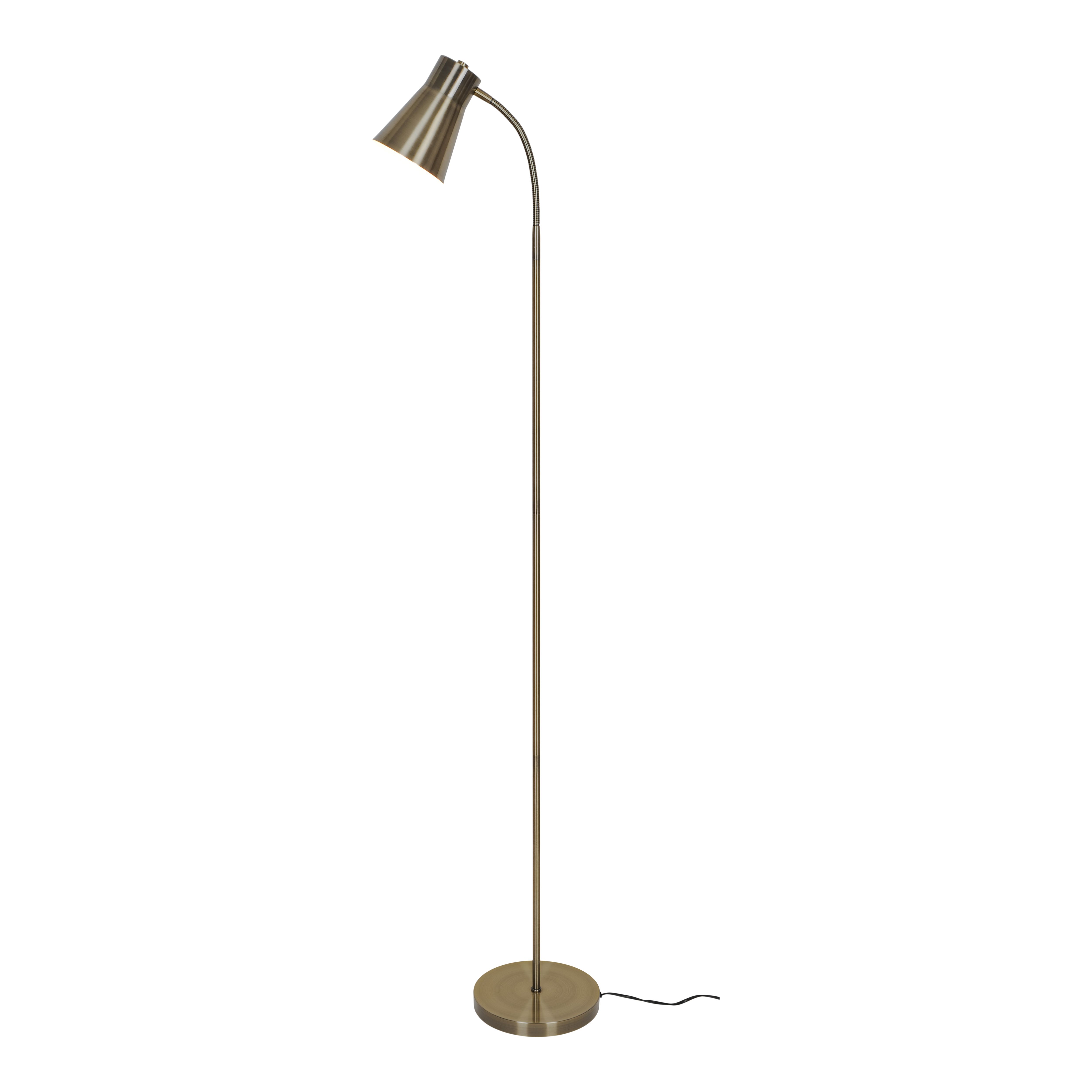 GoodHome Hetange Satin Antique brass effect Floor lamp