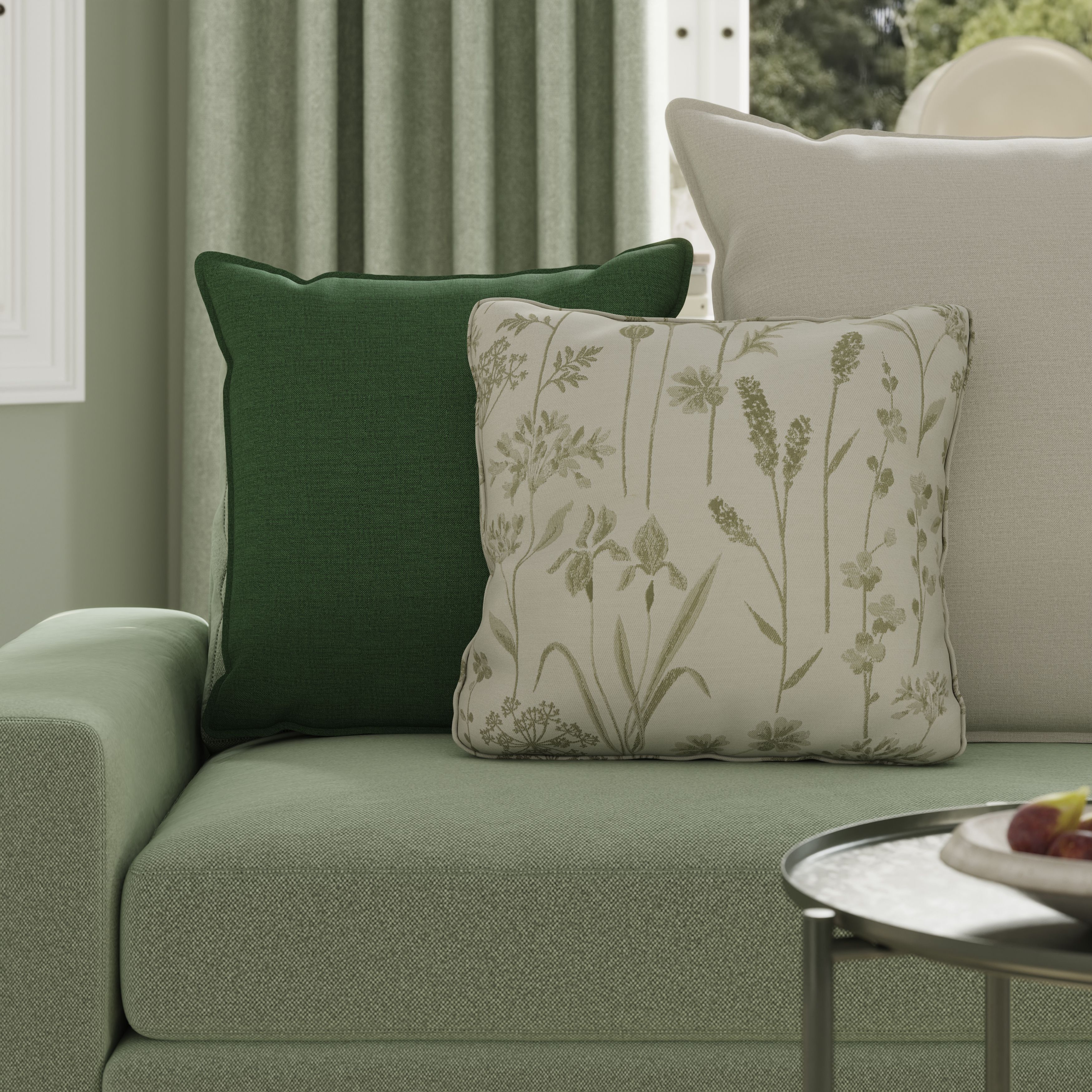 GoodHome Hiva Green Indoor Cushion, (L)45cm x (W)45cm