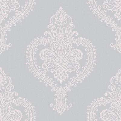 GoodHome Horsely Grey Mica effect Damask Textured Wallpaper | DIY at B&Q
