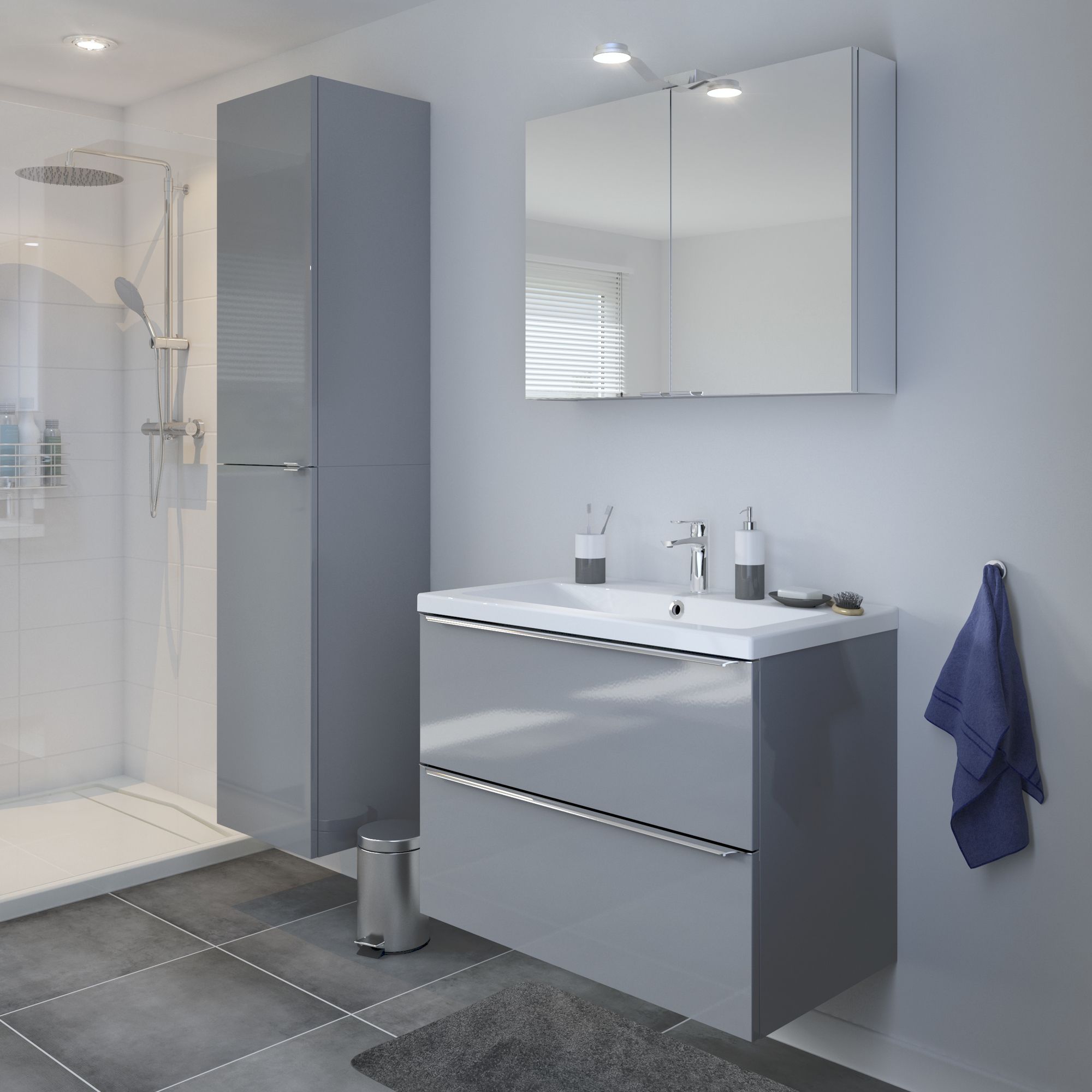 GoodHome Imandra Grey Wall-mounted Vanity unit & basin set - Includes ...