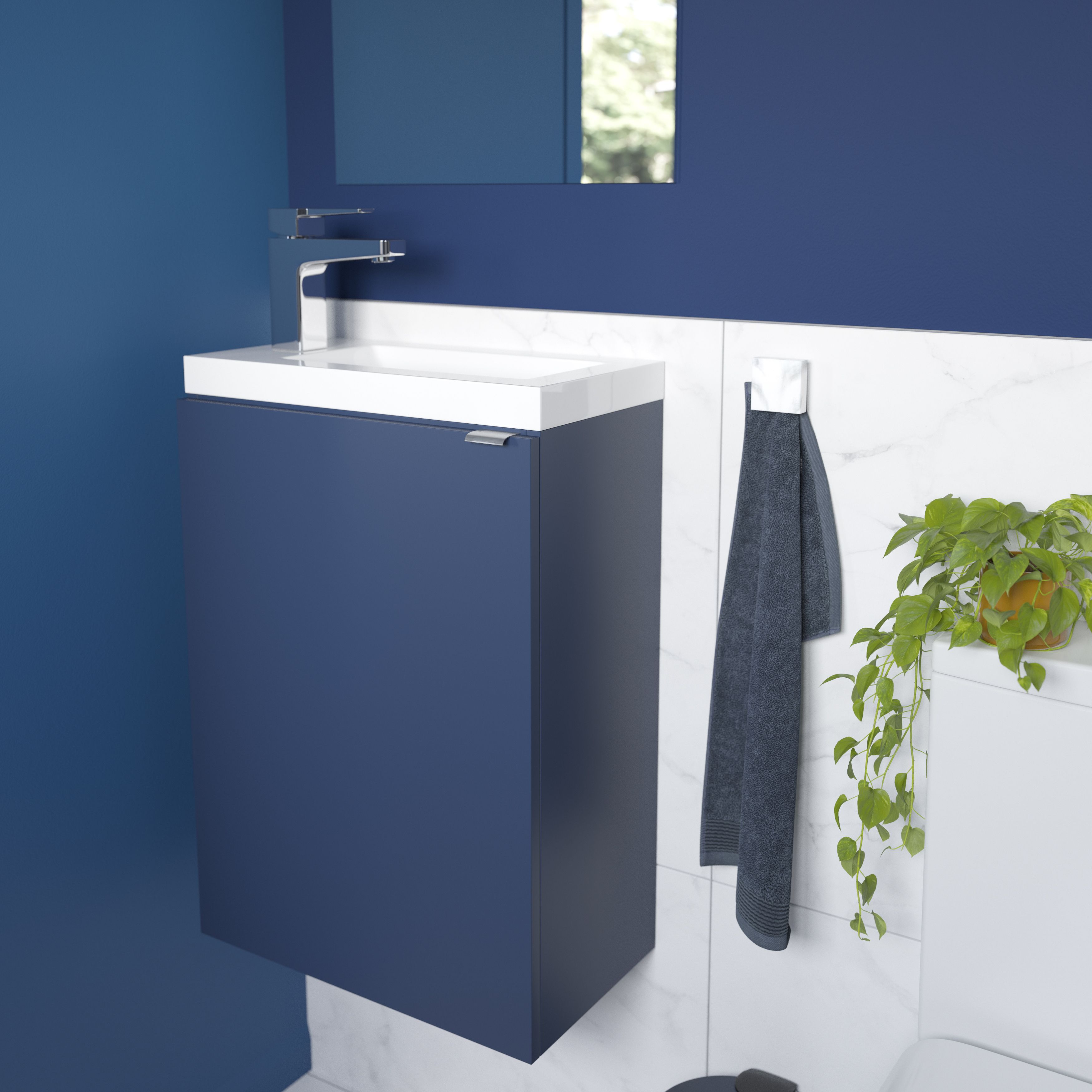 GoodHome Imandra Matt Blue Single Wall-mounted Bathroom Cloakroom unit ...