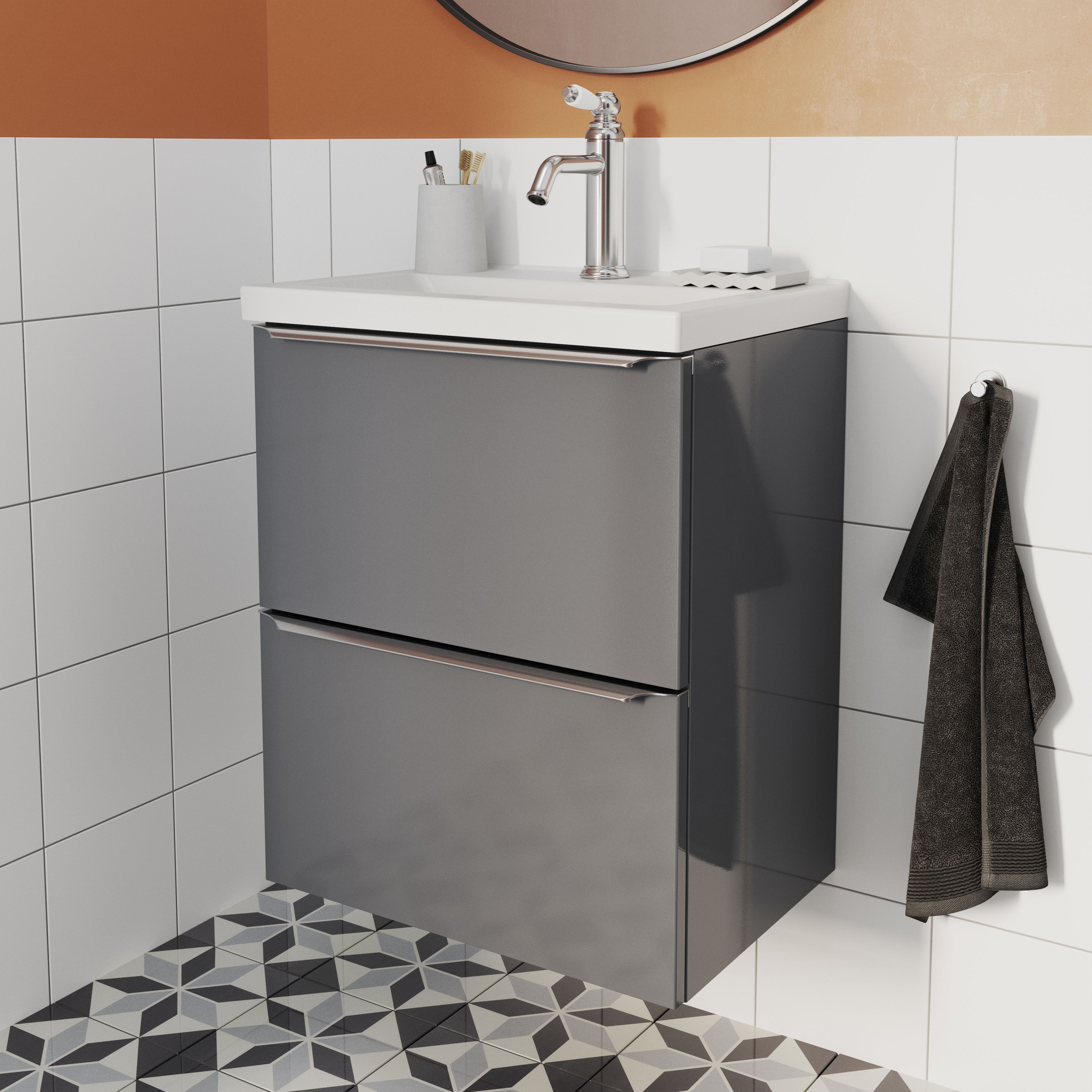 GoodHome Imandra Slimline Gloss Grey Wall-mounted Bathroom Cabinet (H ...