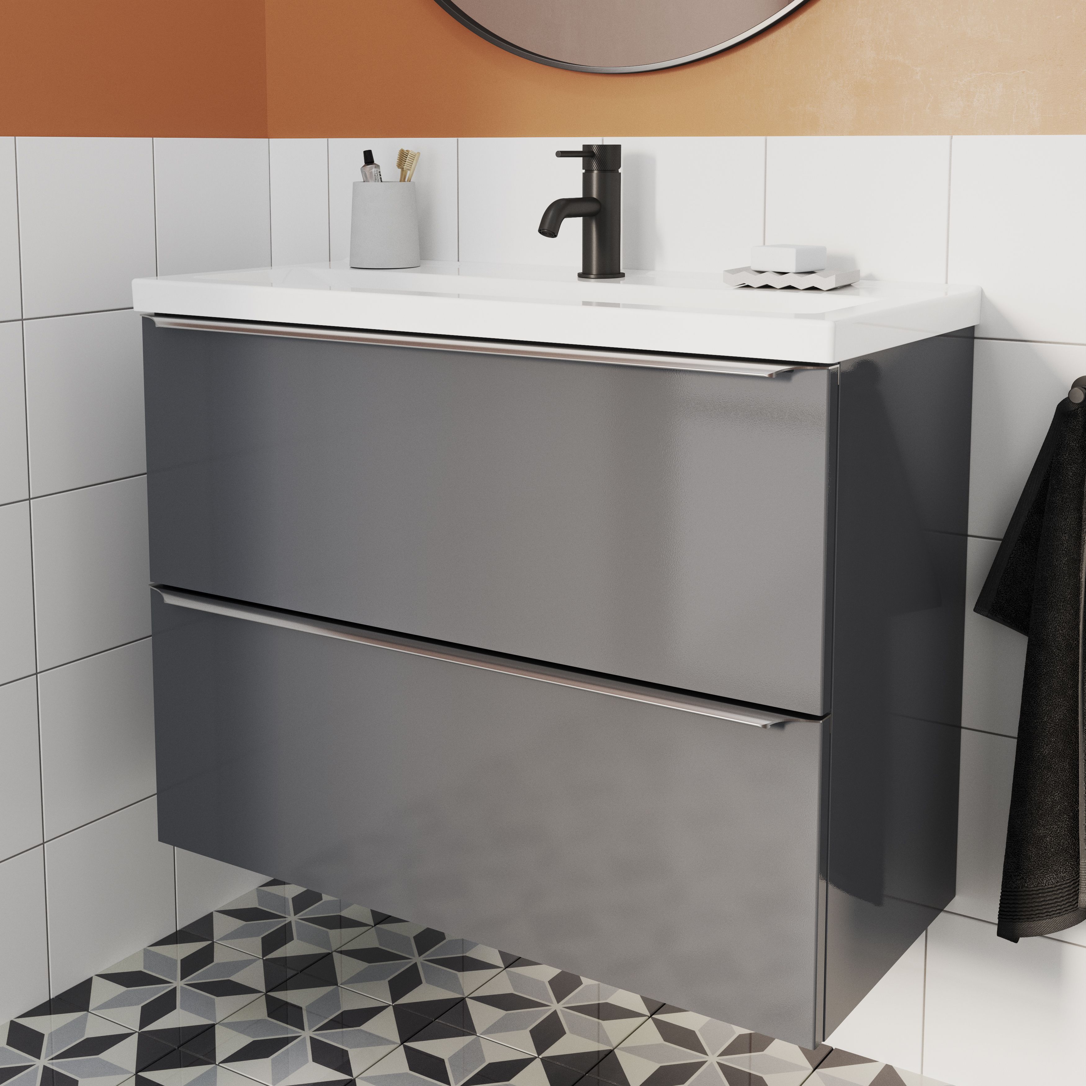 GoodHome Imandra Slimline Gloss Grey Wall-mounted Bathroom Cabinet (H ...