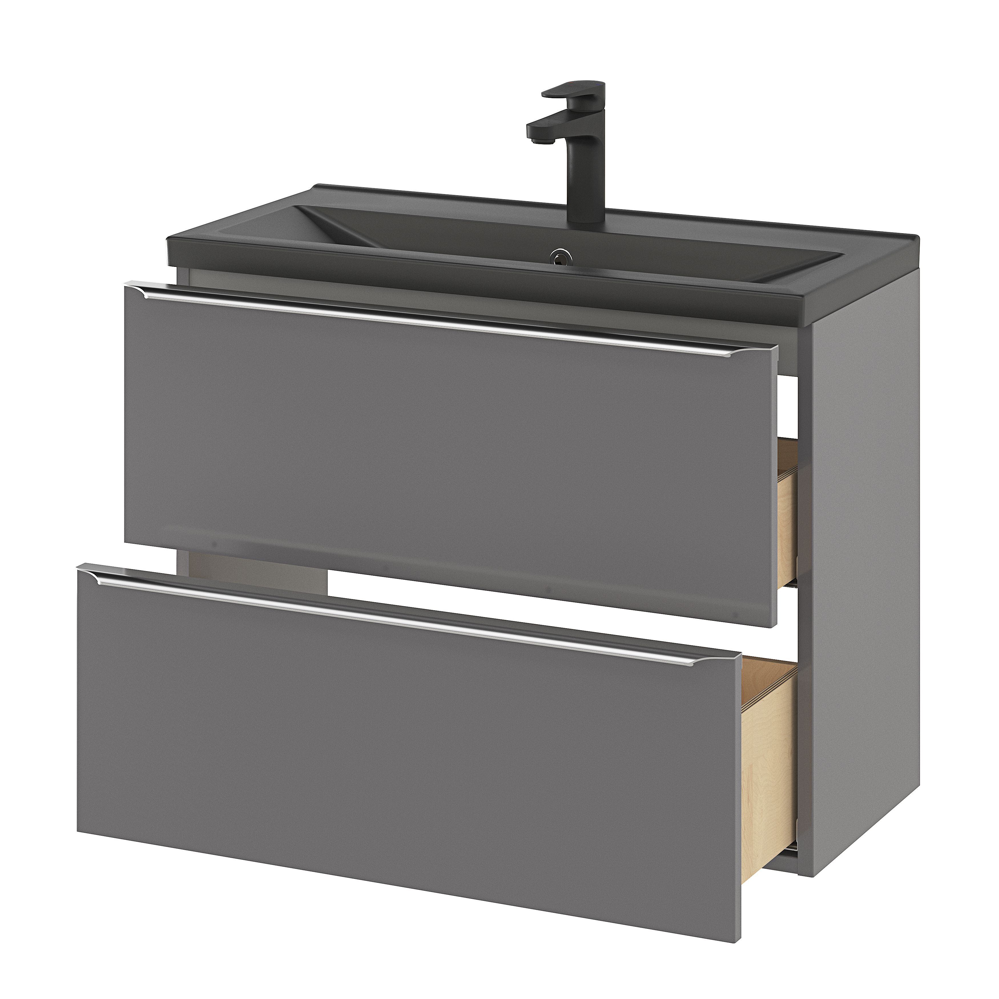 GoodHome Imandra Slimline Gloss Grey Wall-mounted Bathroom Cabinet (H ...