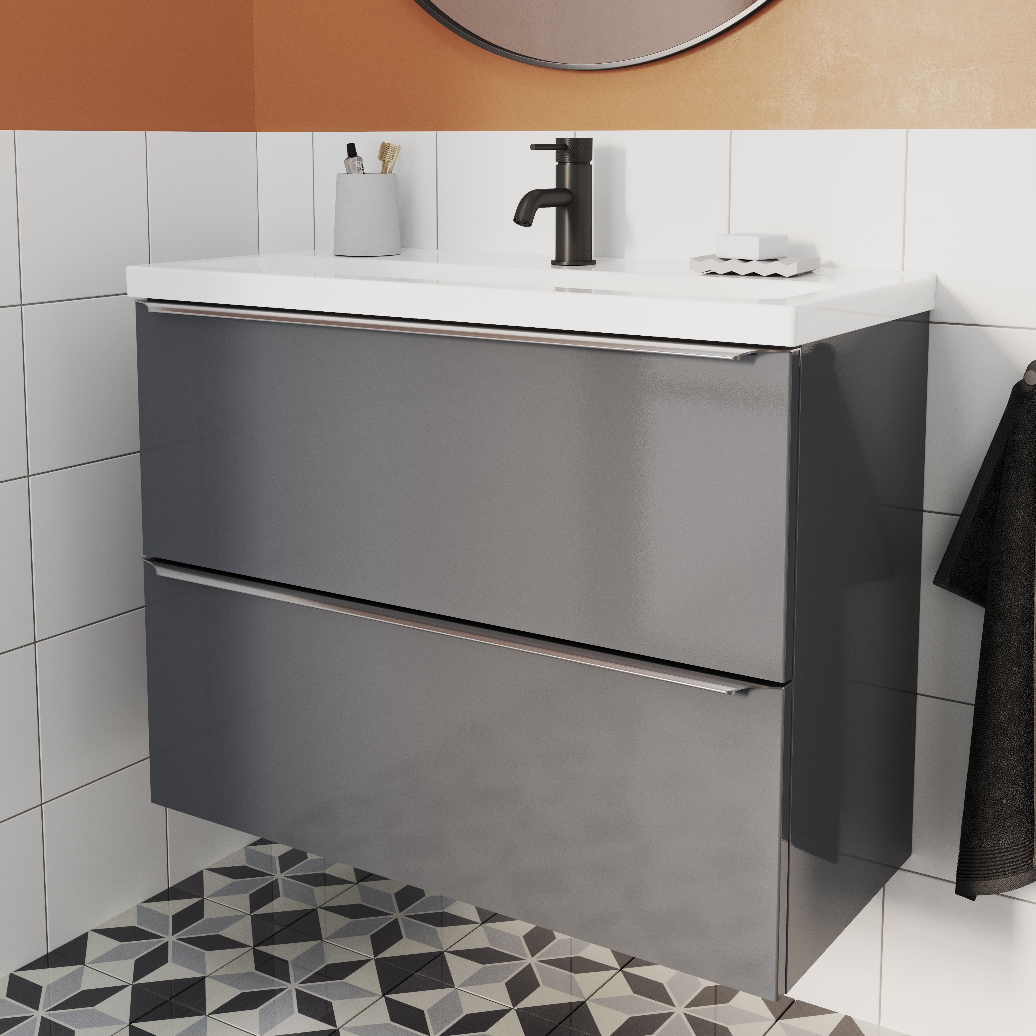 GoodHome Imandra Slimline Gloss Warm Grey Wall-mounted Bathroom Cabinet ...
