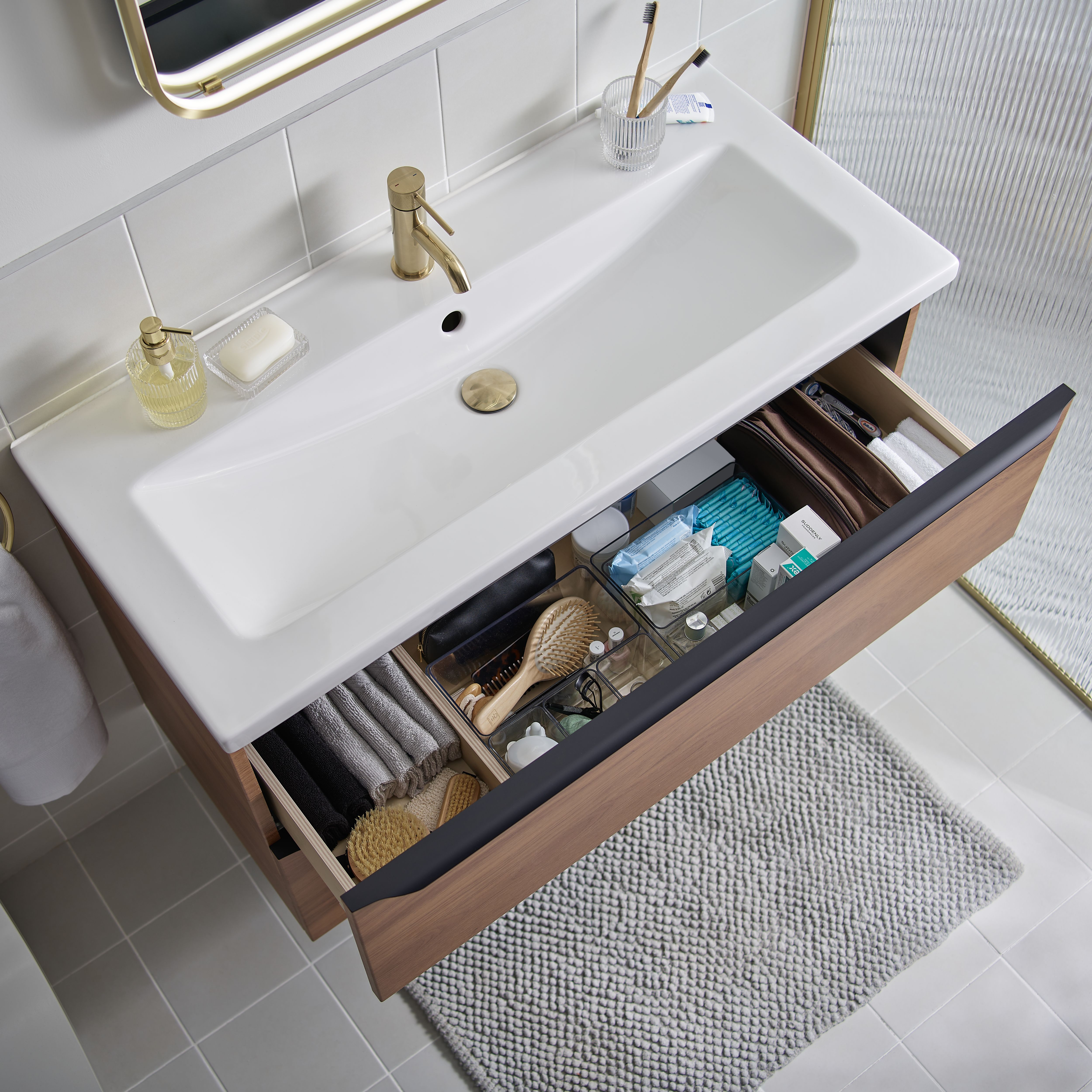 GoodHome Imandra Wide Walnut effect Wall-mounted Bathroom Cabinet (H ...