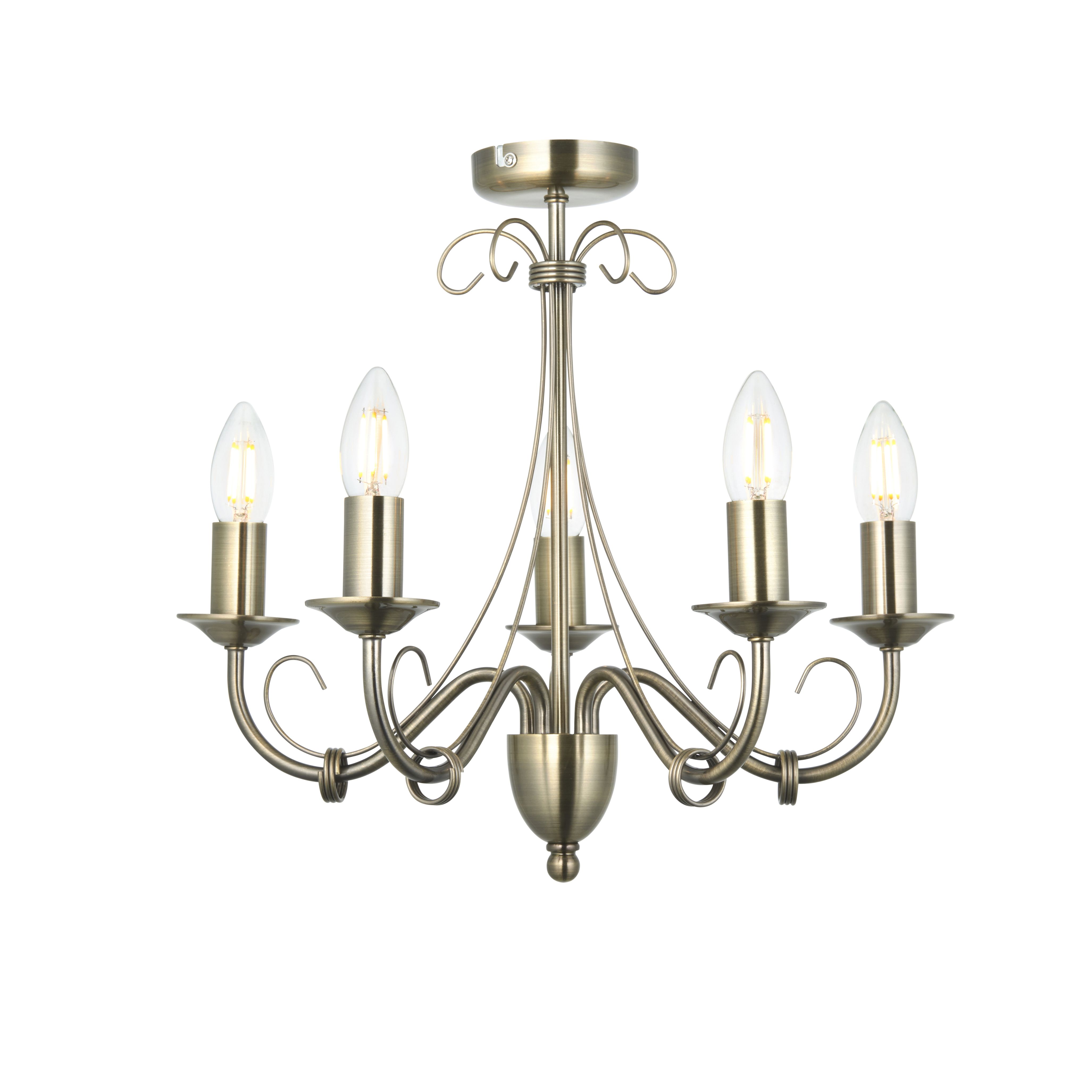 GoodHome Inuus Vintage Metal Antique brass effect 5 Lamp Ceiling light