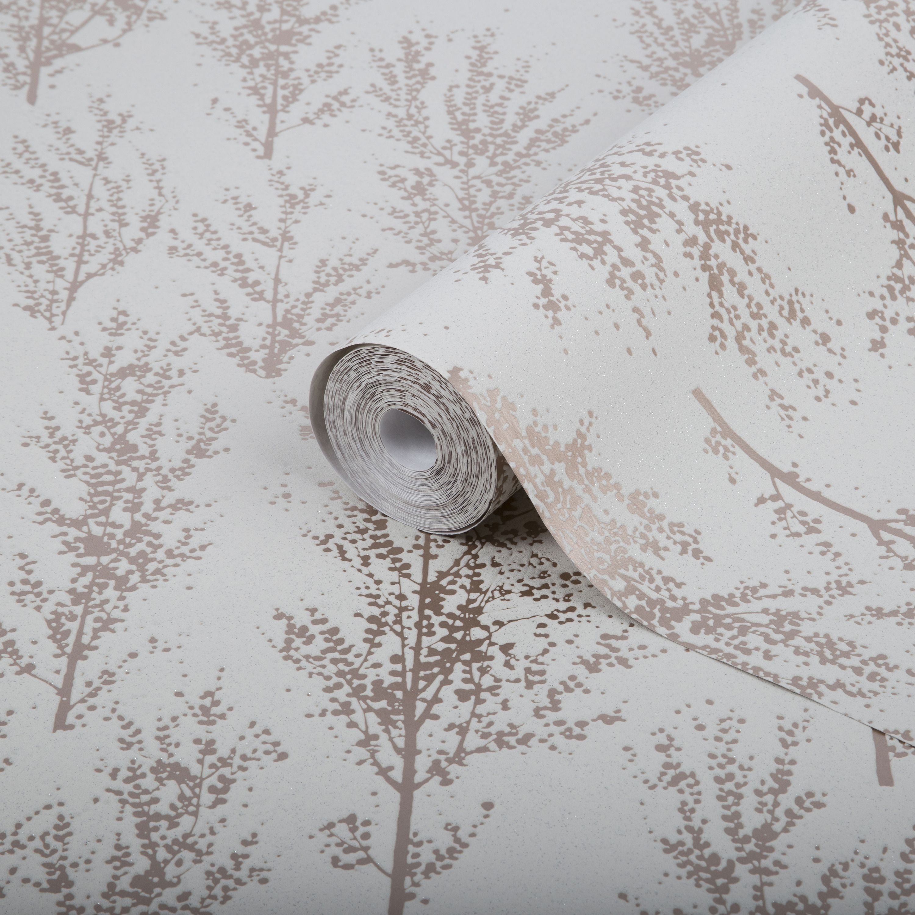 GoodHome Jatoba Beige Rose gold glitter effect Tree Textured Wallpaper ...