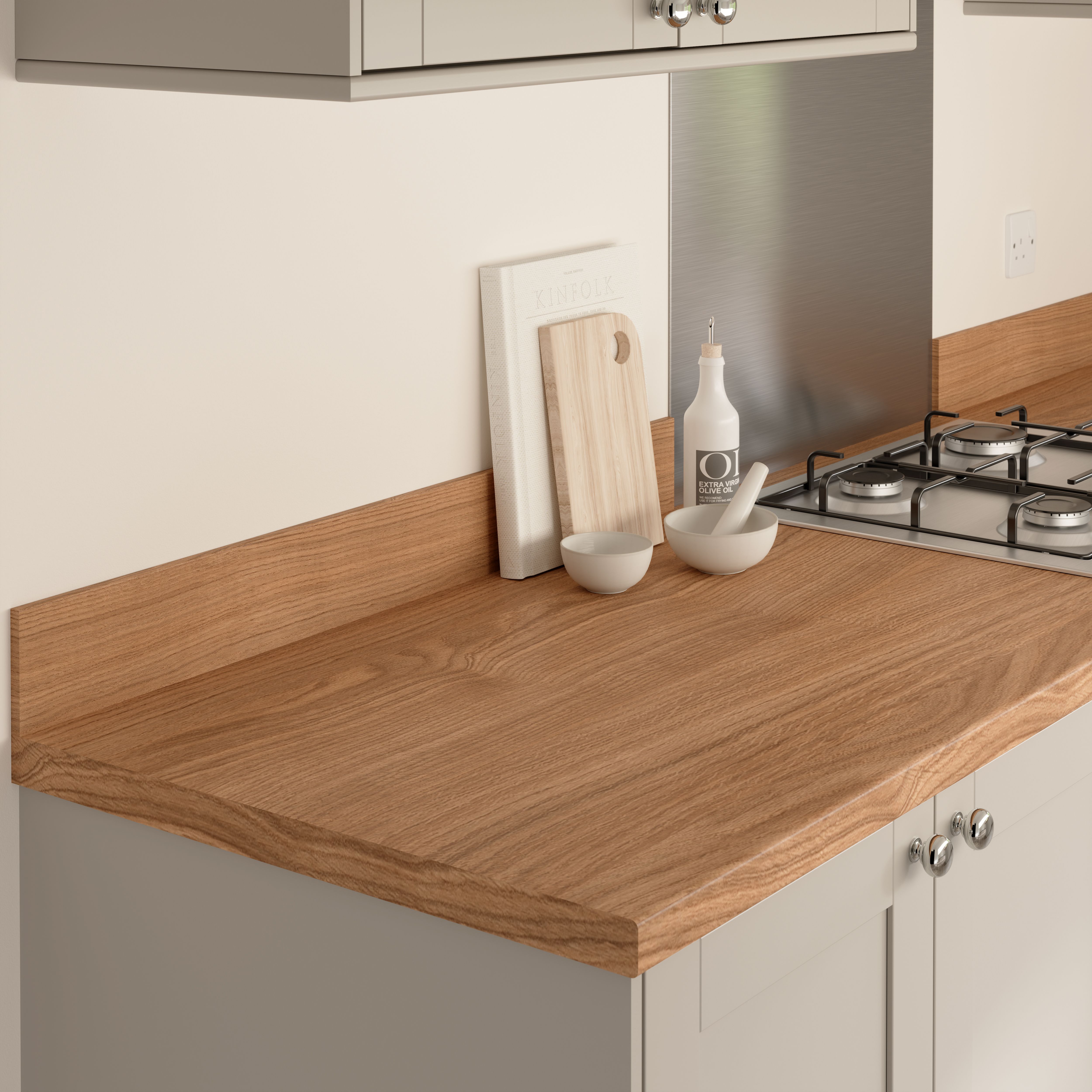 GoodHome Kabsa Warm Oak effect Laminate Post-formed edge Worktop, (L ...
