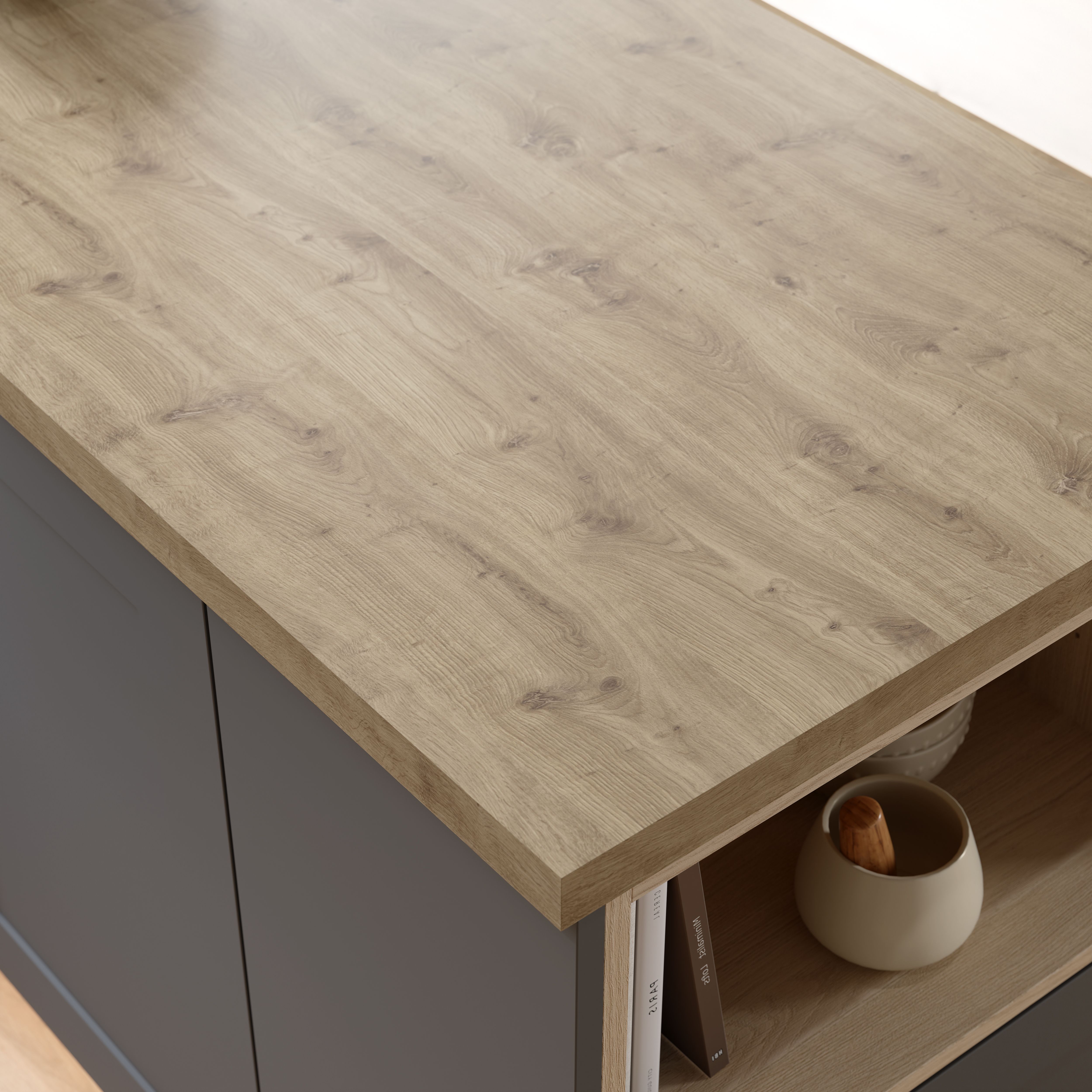 GoodHome Kala Oak effect Laminate Square edge Kitchen Breakfast bar, (L ...