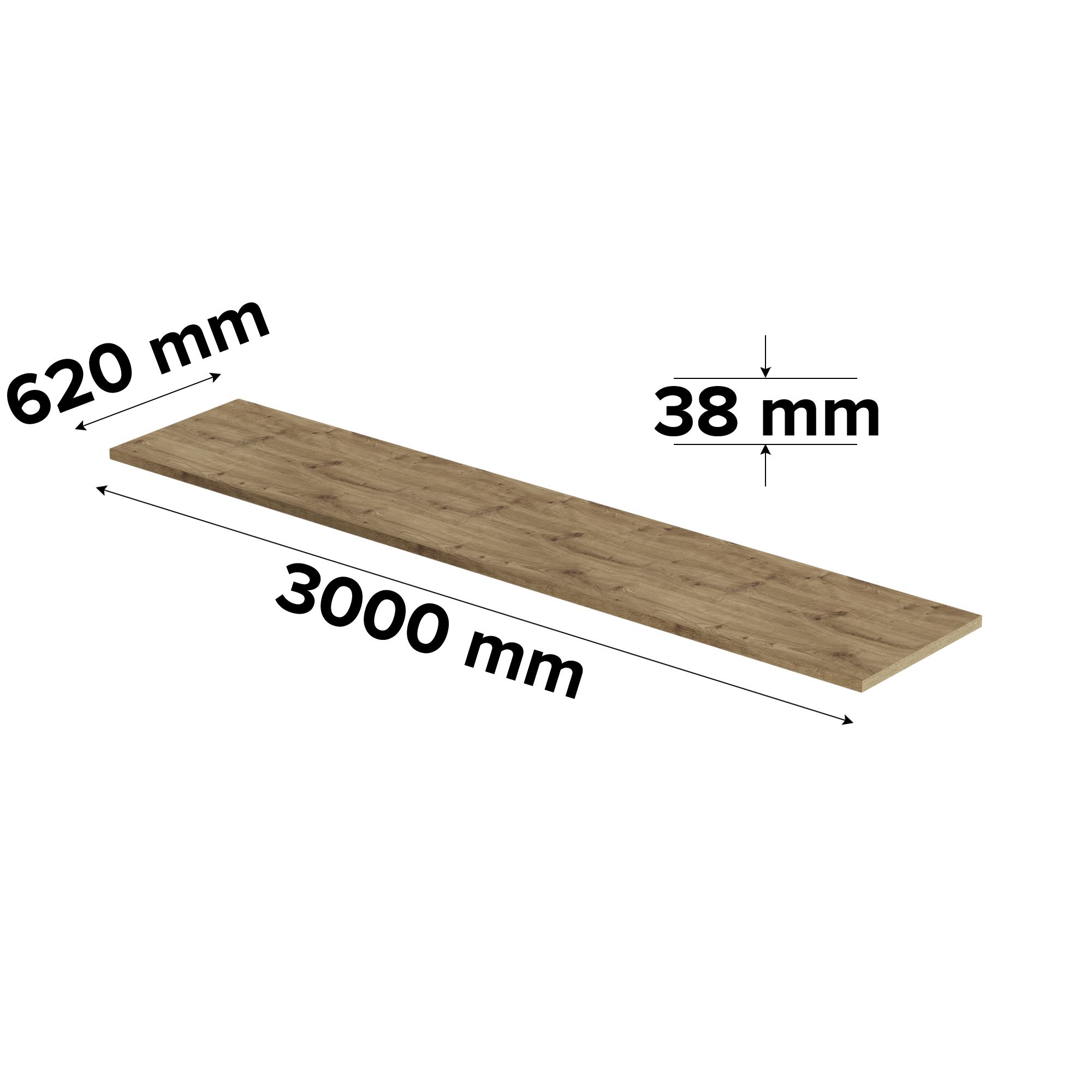 GoodHome Kala Oak effect Laminate Square edge Worktop, (L)3000mm (W ...