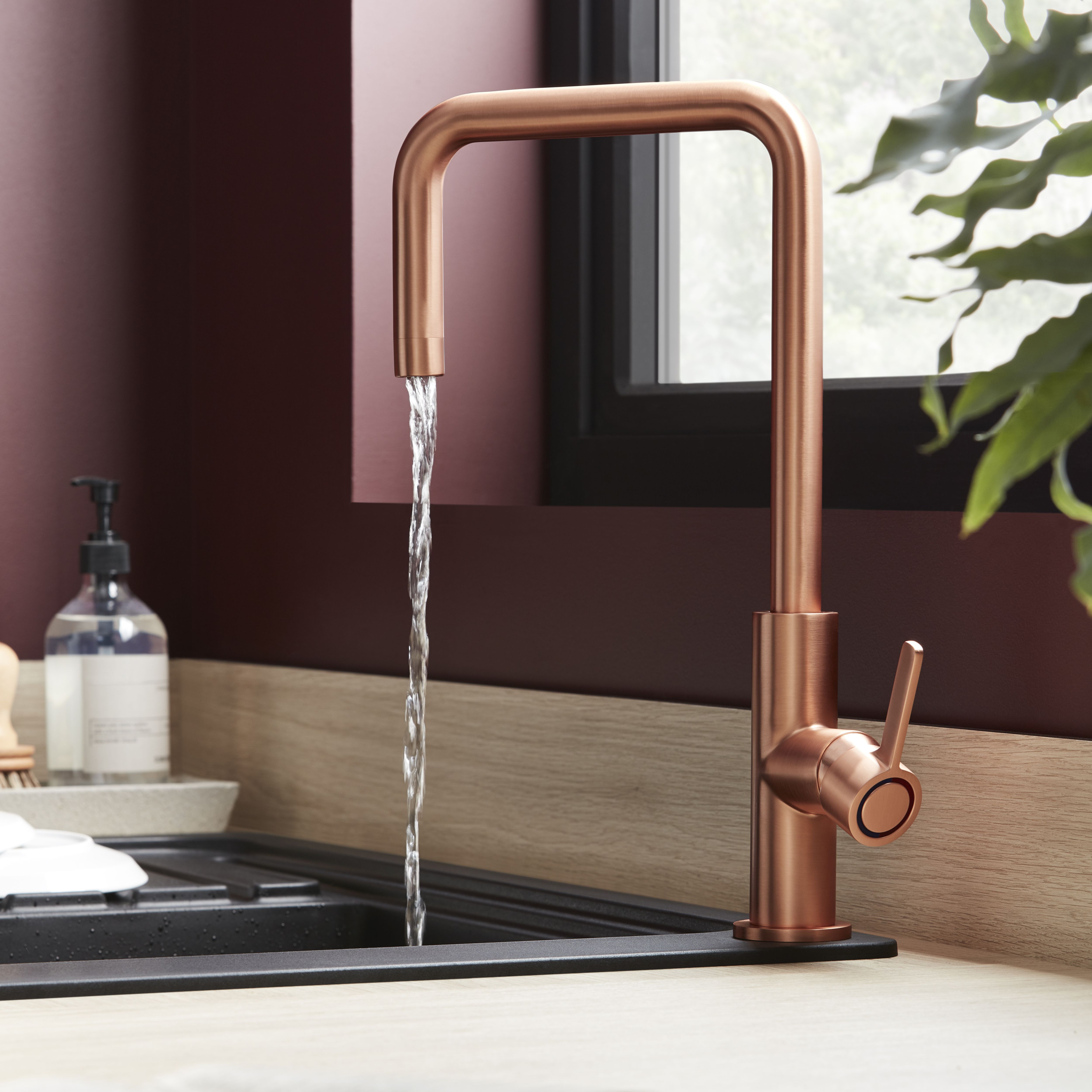 GoodHome Kamut Copper effect Kitchen Side lever Tap