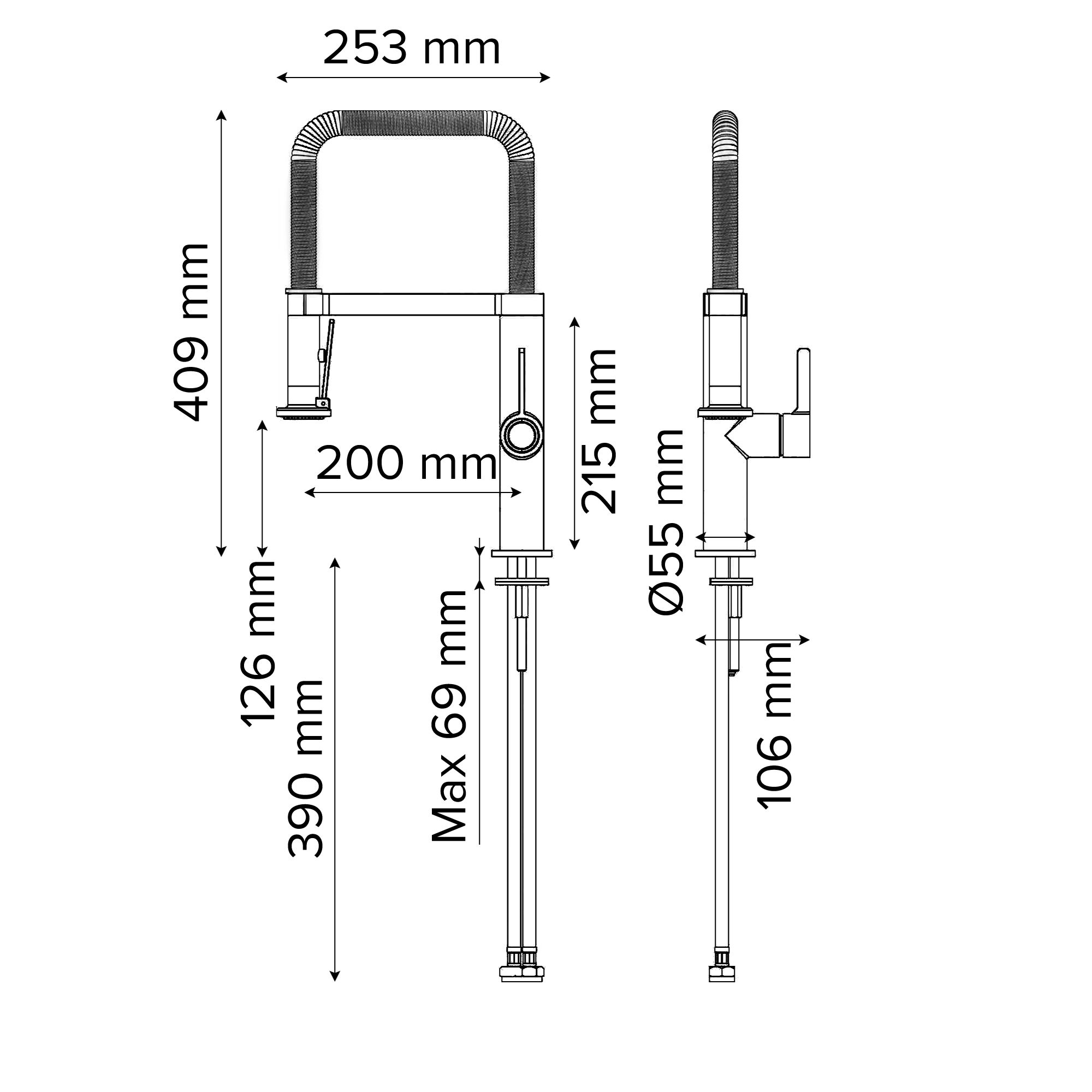 GoodHome Kamut Stainless steel effect Kitchen Side lever spring neck Tap