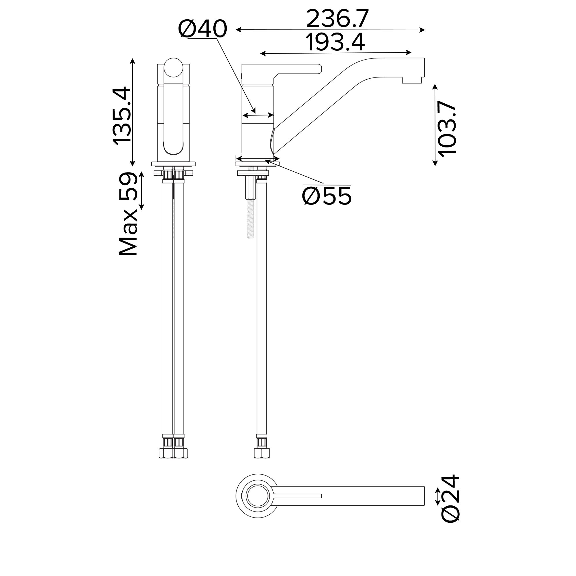 GoodHome Kawa Black Graphite effect Kitchen Top lever Tap