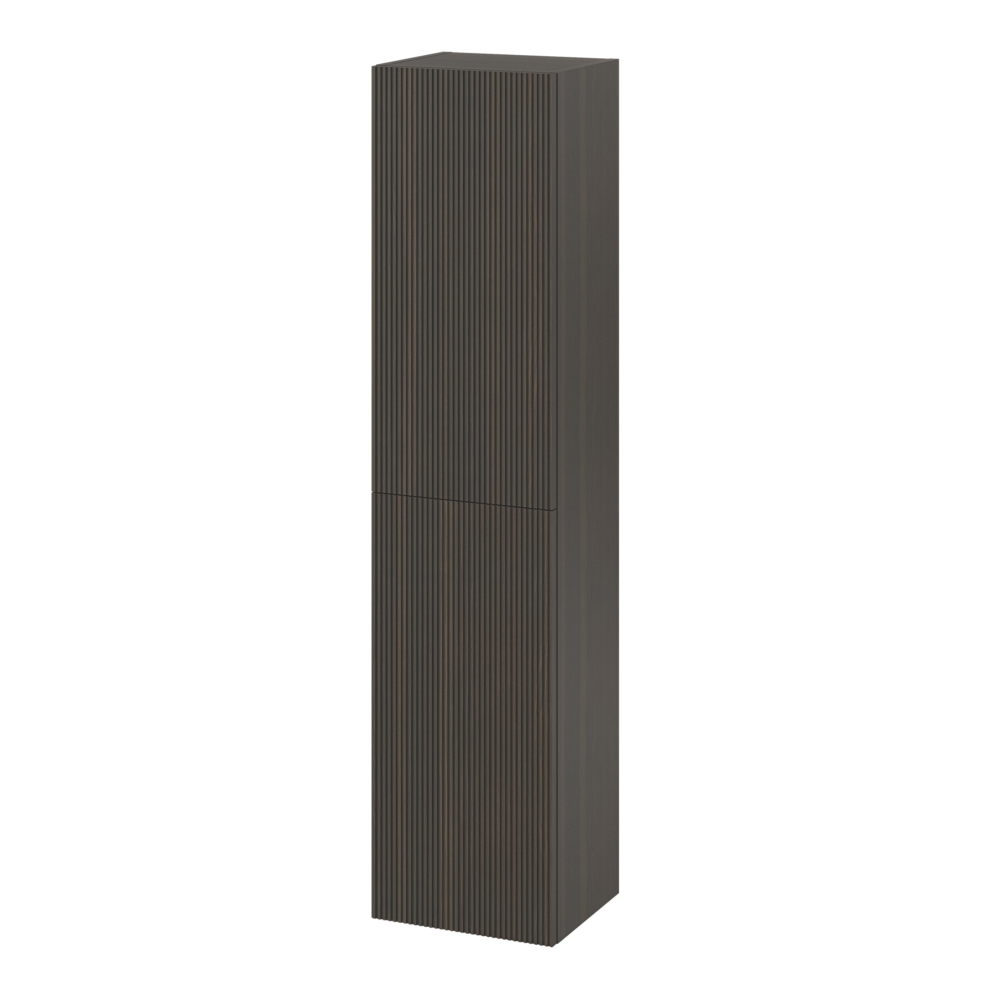 GoodHome Kentia Ribbed effect Walnut Veneer Double Bathroom Column ...