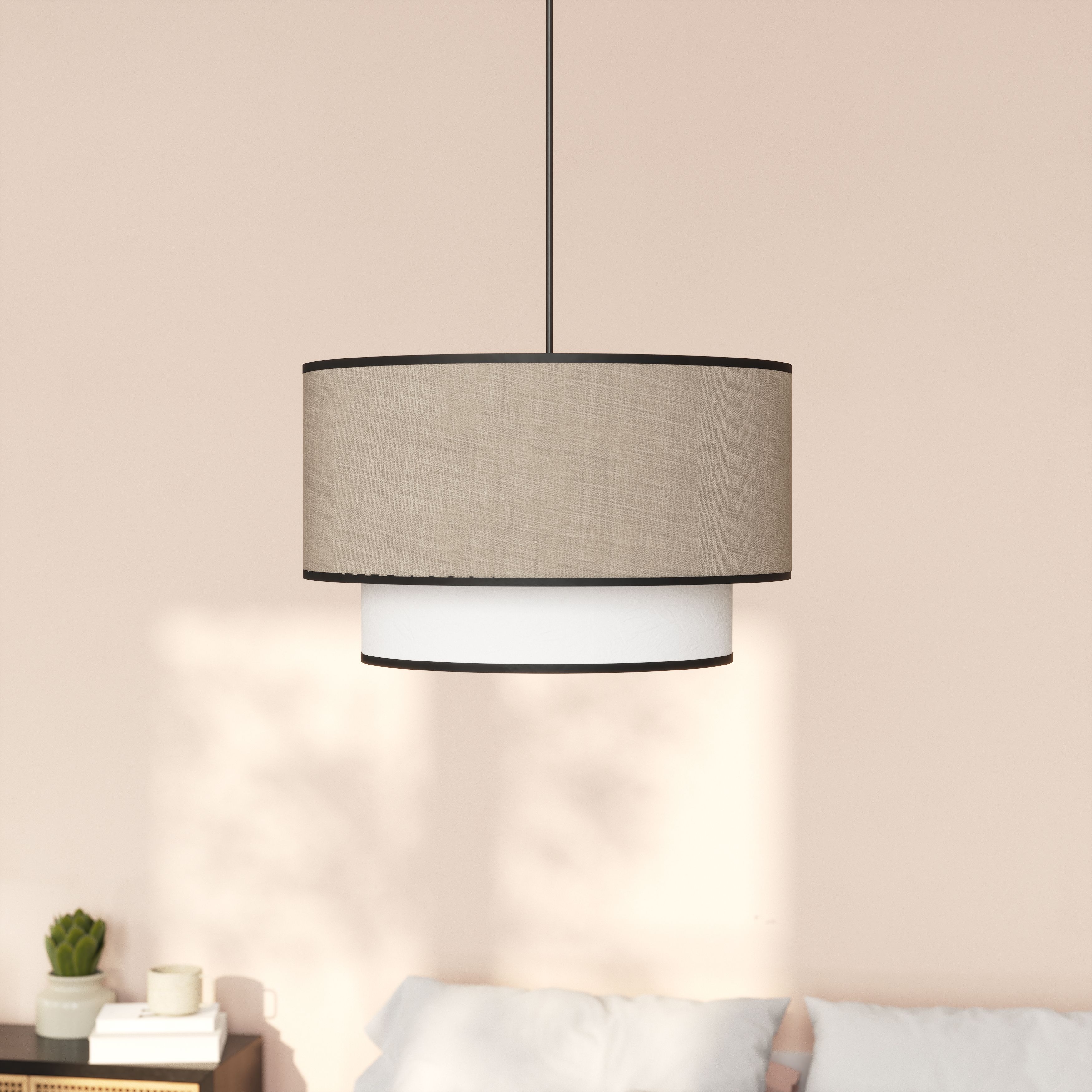 GoodHome Kinglet White, Natural & Black Round Lamp shade (D)38cm