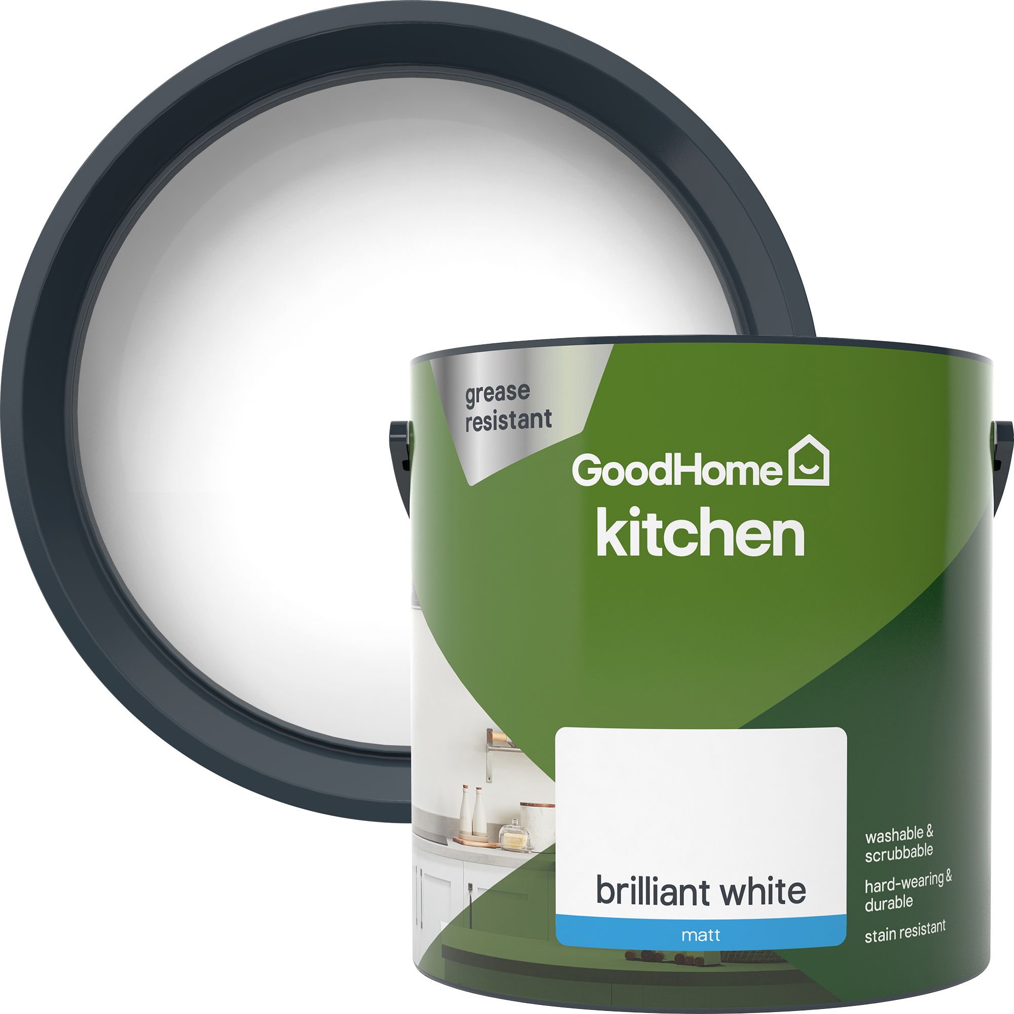 GoodHome Kitchen Brilliant white Matt Wall & ceiling Emulsion paint, 2.5L
