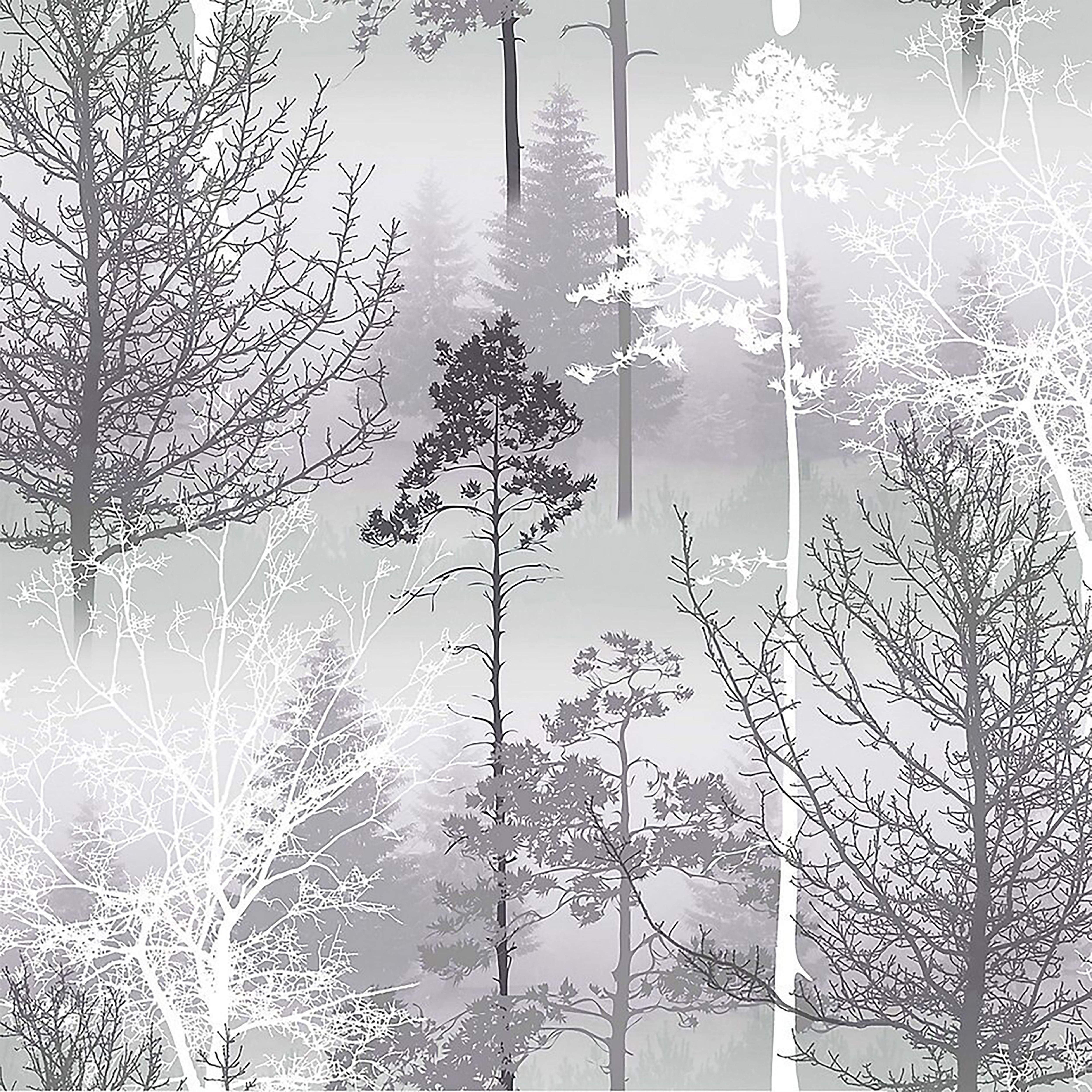 GoodHome Kitley Black & grey Metallic effect Trees Smooth Wallpaper ...