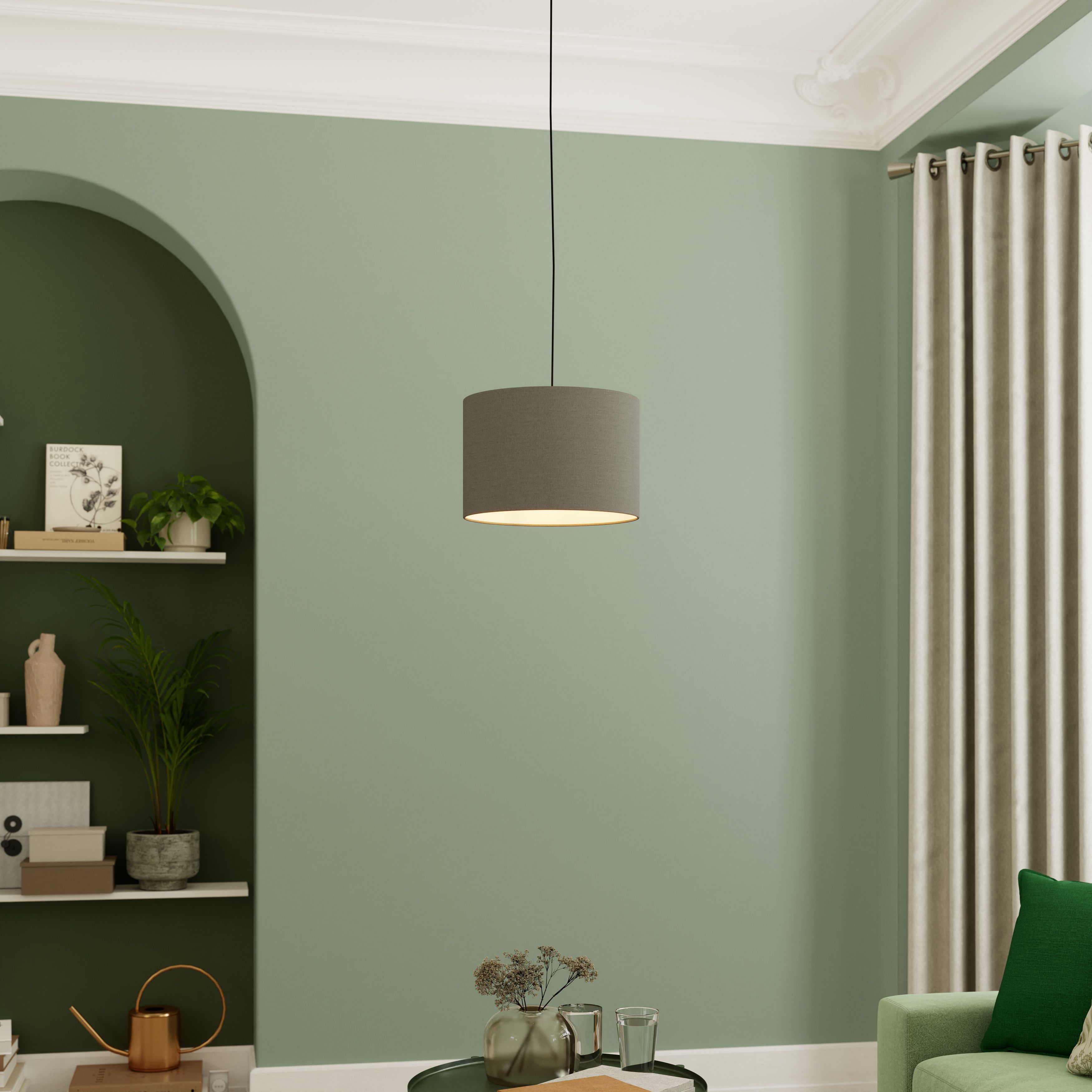GoodHome Kpezin Dark grey Fabric dyed Circular Light shade (D)30cm