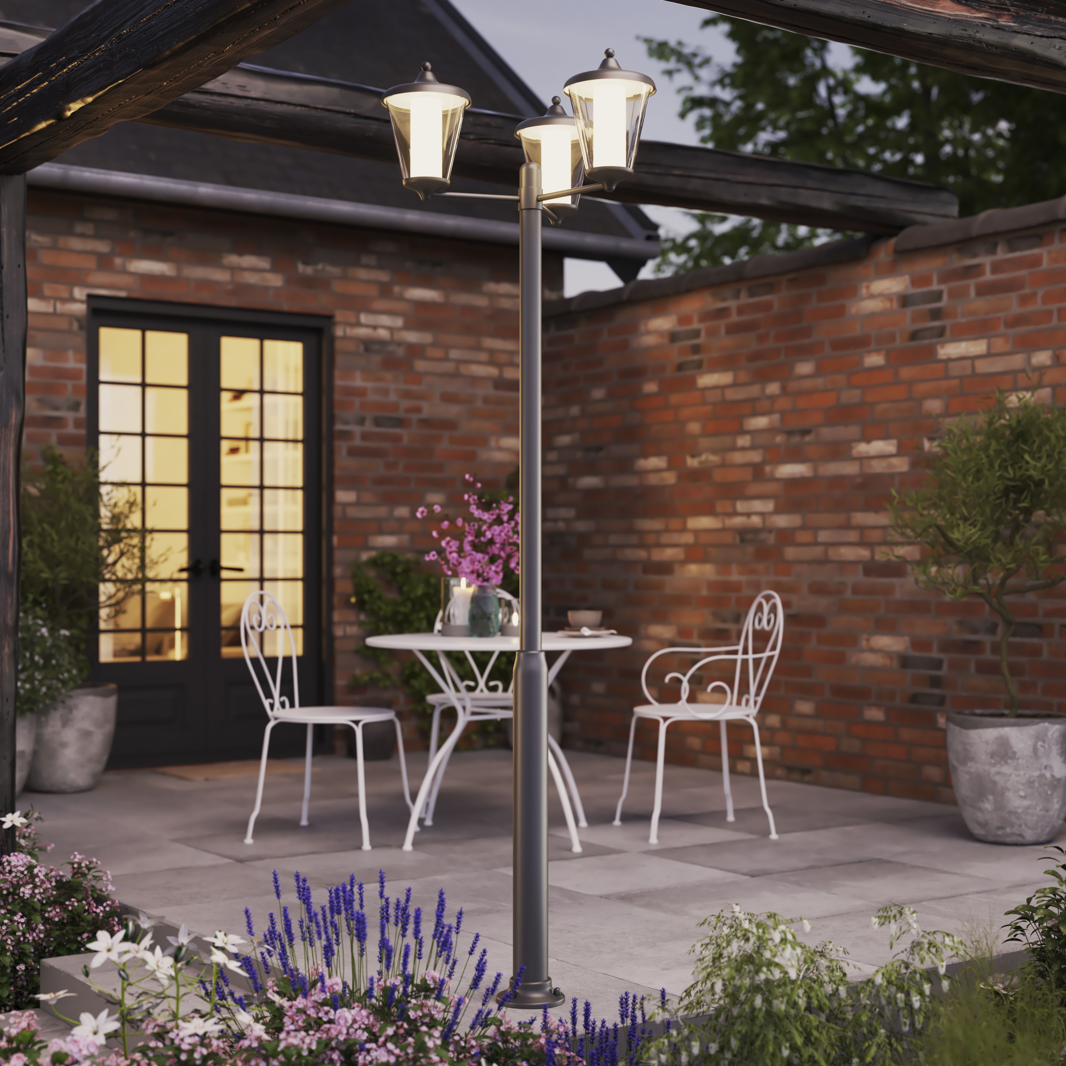 GoodHome Lantern Dark grey Mains-powered 3 lamp Integrated LED Outdoor ...