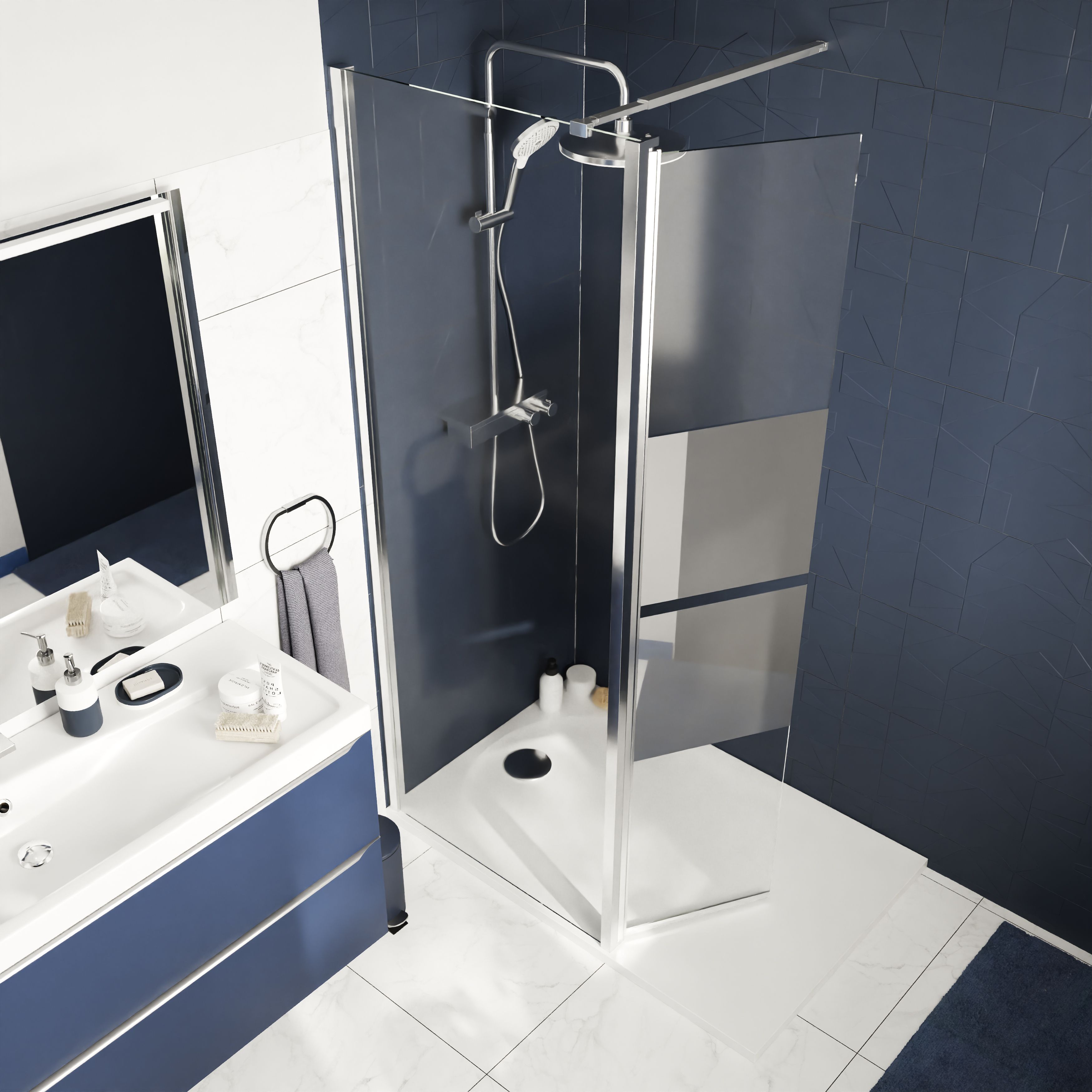 GoodHome Ledava Framed Chrome Mirror Pivot Front Return panel (H)195cm ...