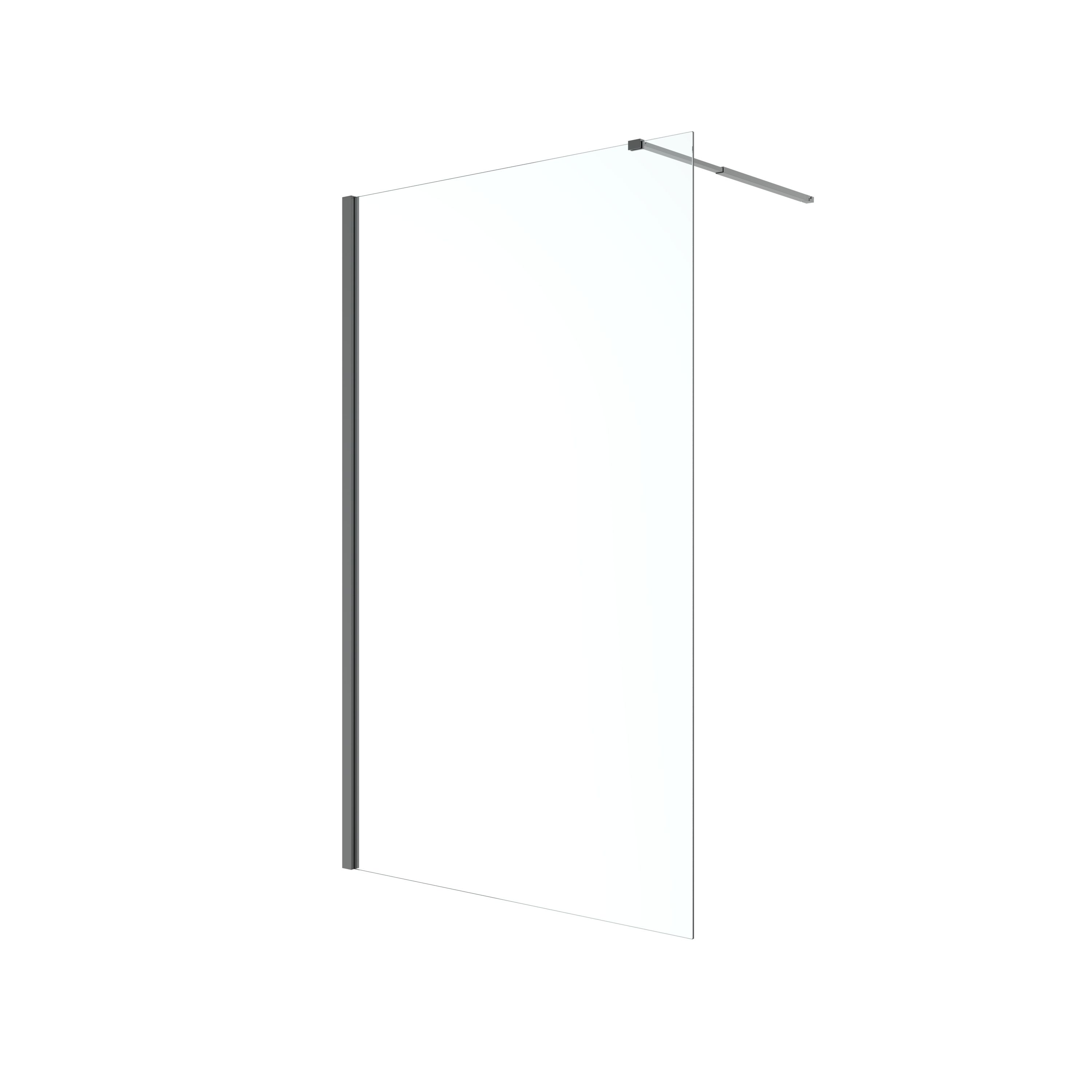 GoodHome Ledava Matt Black Textured Walk-in Wet room glass screen (H ...