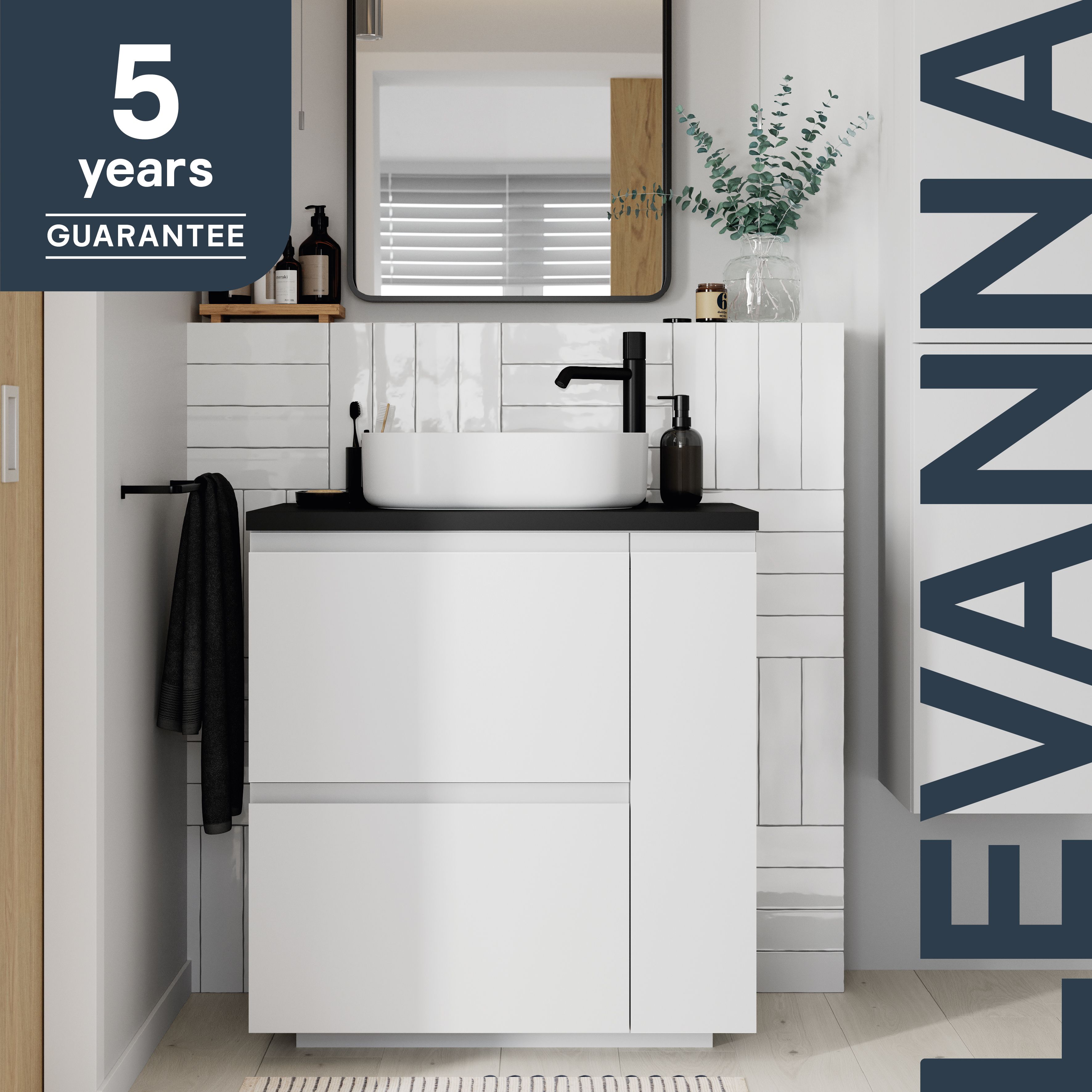 GoodHome Levanna Matt White Freestanding Bathroom Cabinet (H) 850mm (W ...
