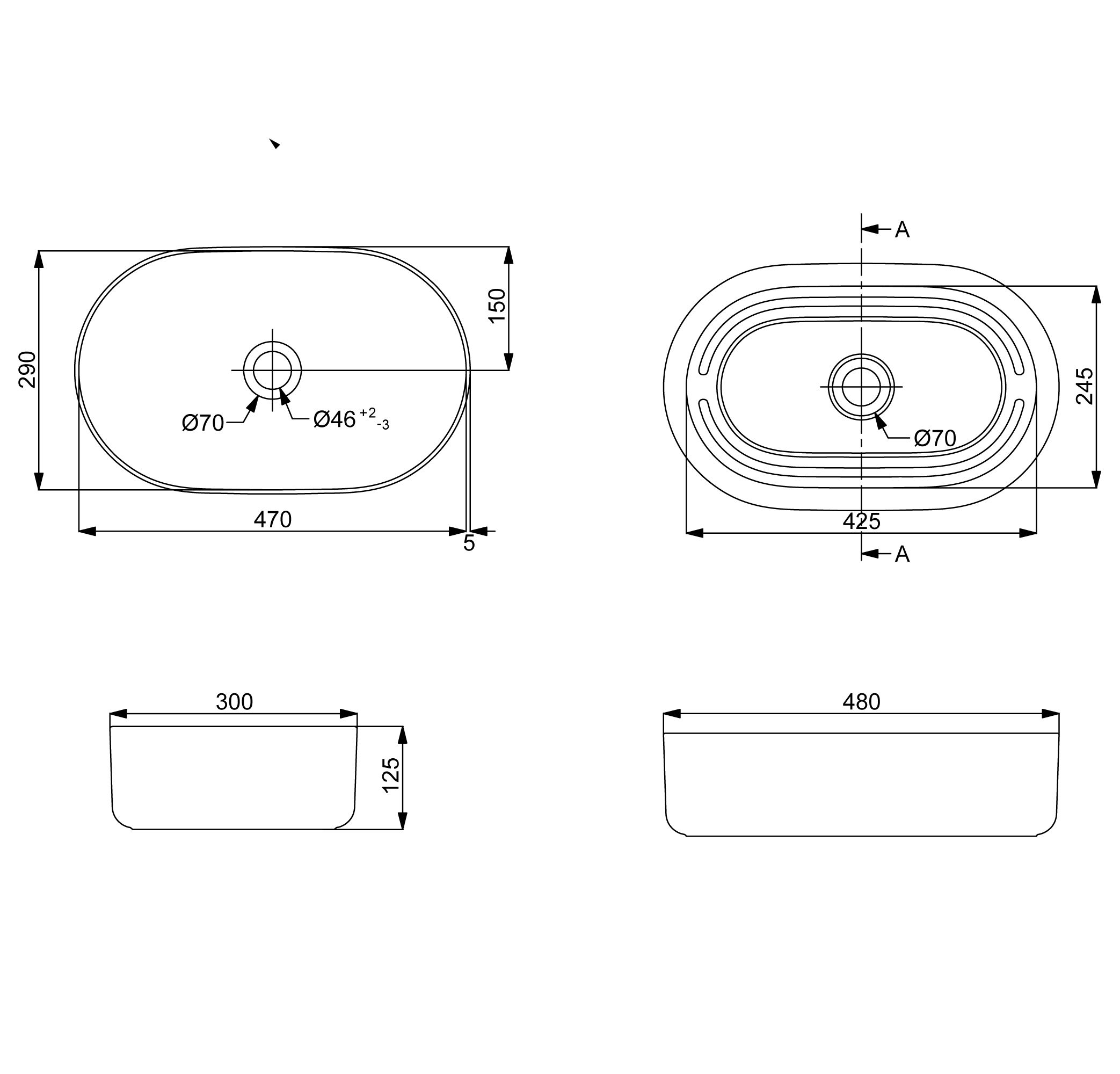 GoodHome Levanna Slim Gloss White Oblong Counter top Basin (W)48cm
