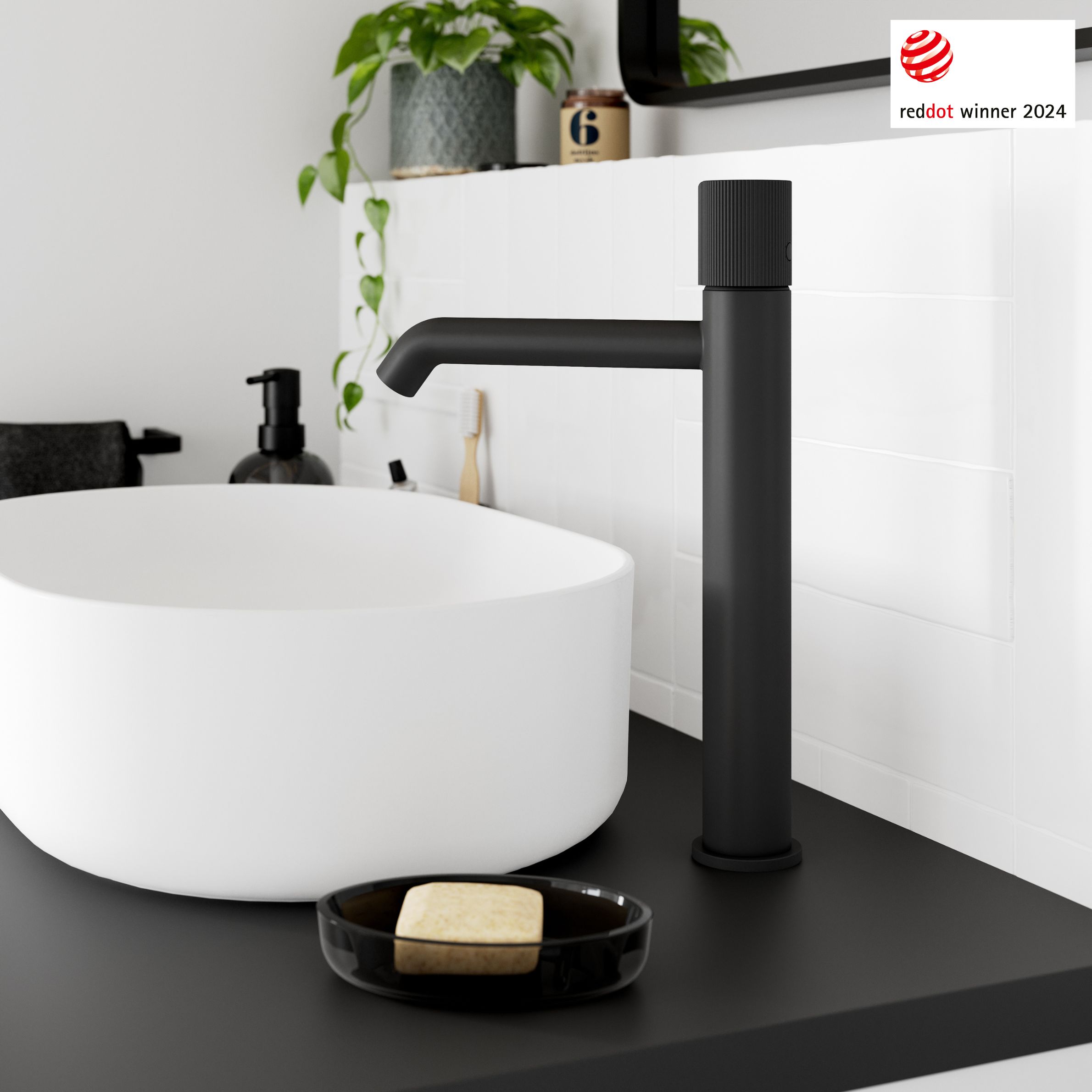 GoodHome Levanna Tall Matt Black Round Deck Mixer Tap