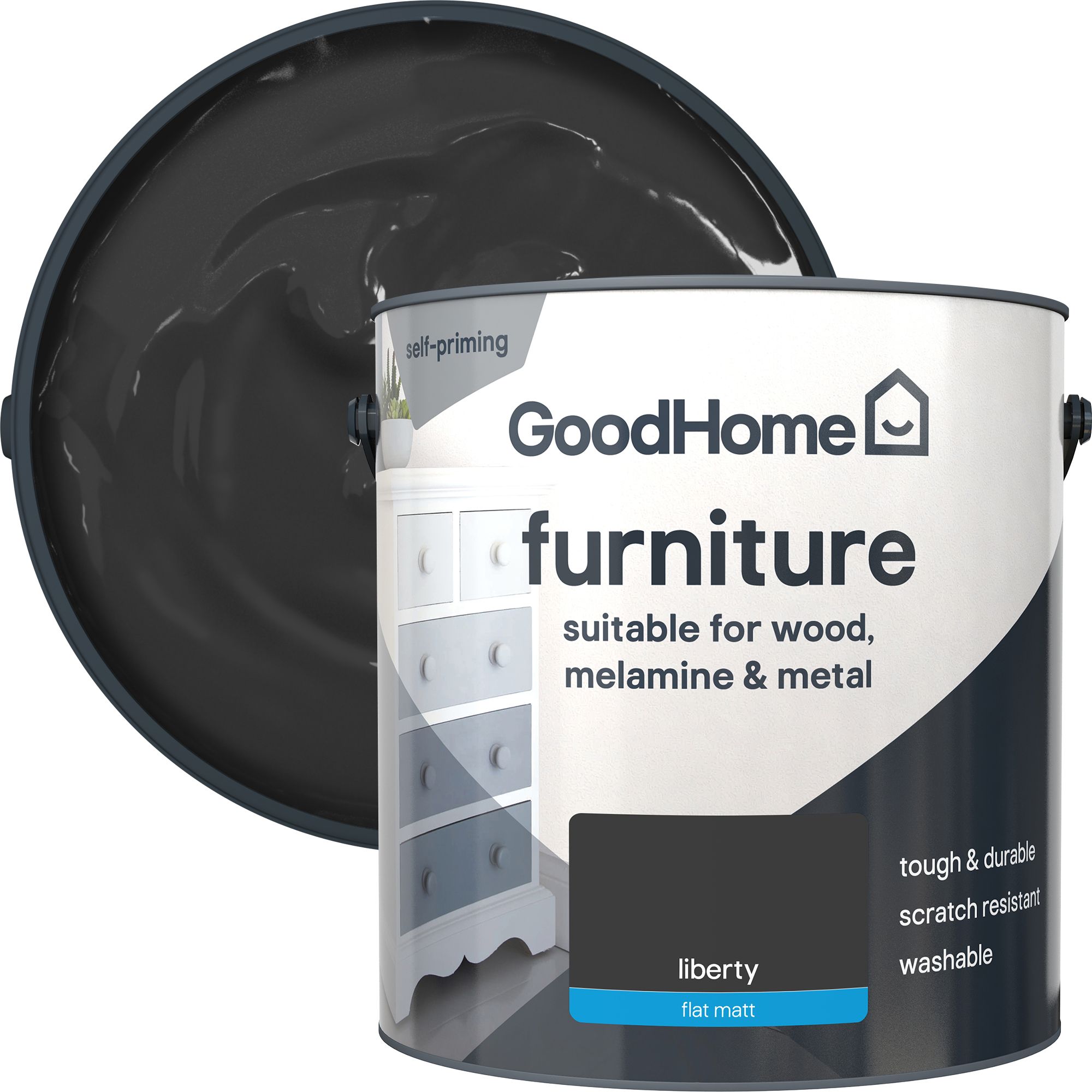 GoodHome Liberty Flat matt Furniture paint, 2L