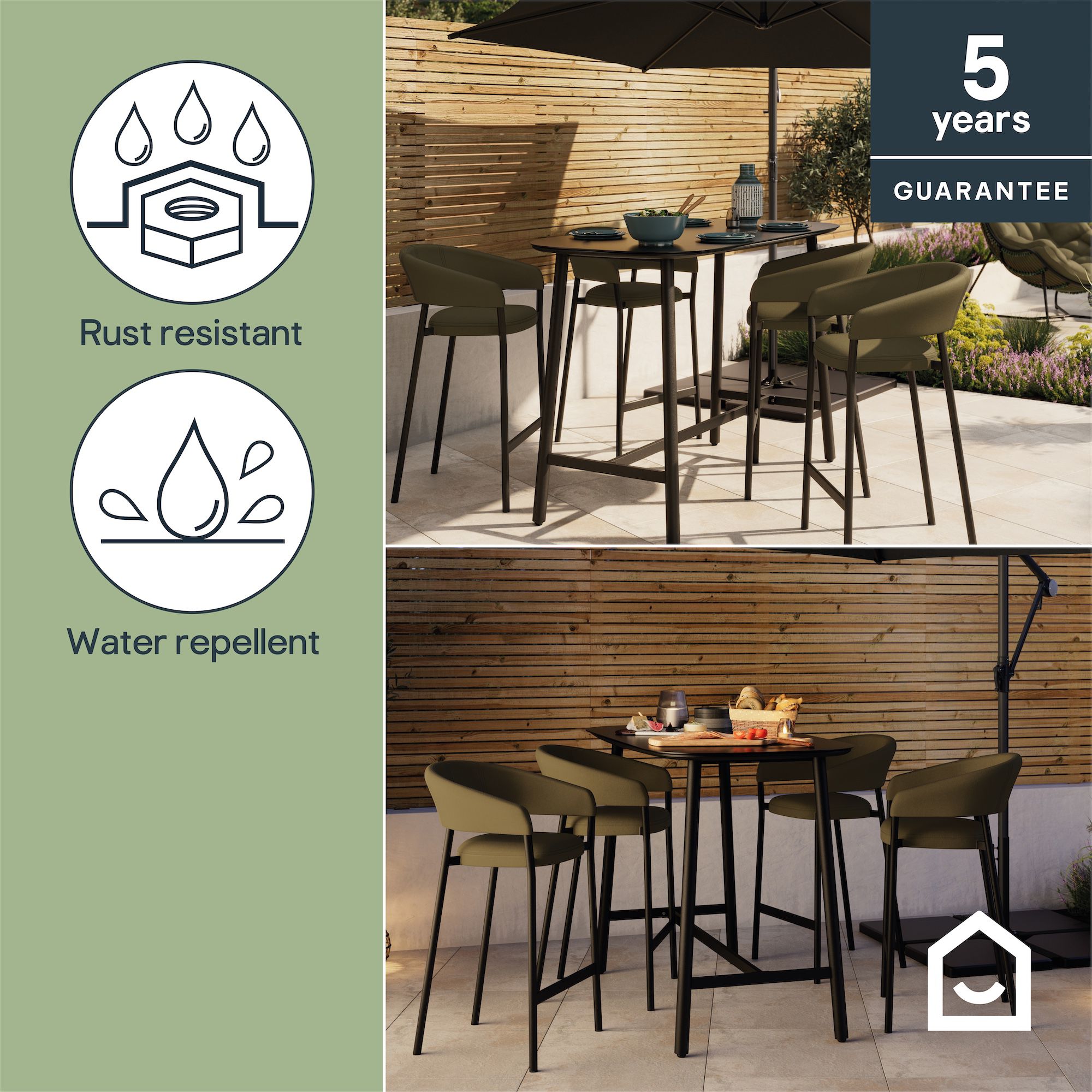 GoodHome Lucala Metal Black 4 seater Square Dining table