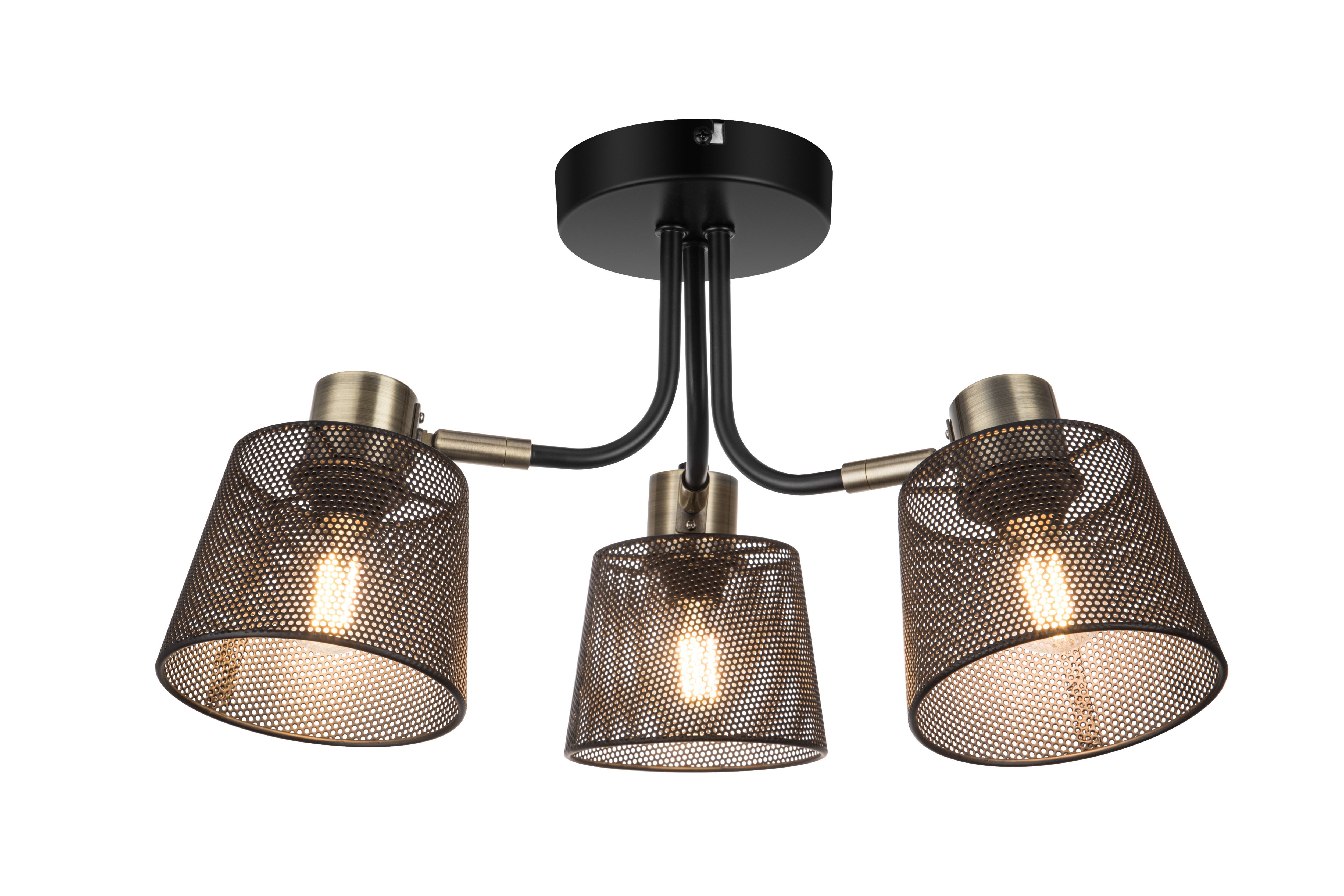 GoodHome Lynton Round Matt Metal Black Antique brass effect 3 Lamp LED ...