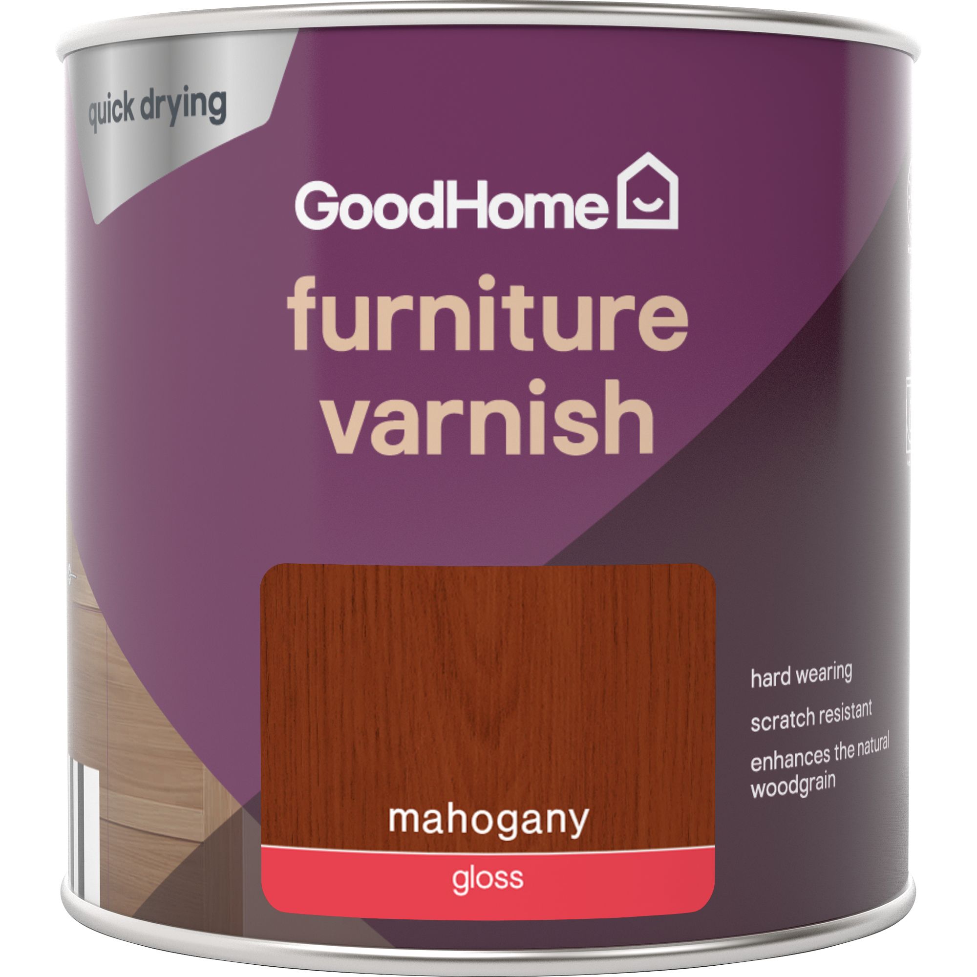 GoodHome Mahogany Gloss Multi-surface Furniture Wood varnish, 250ml ...