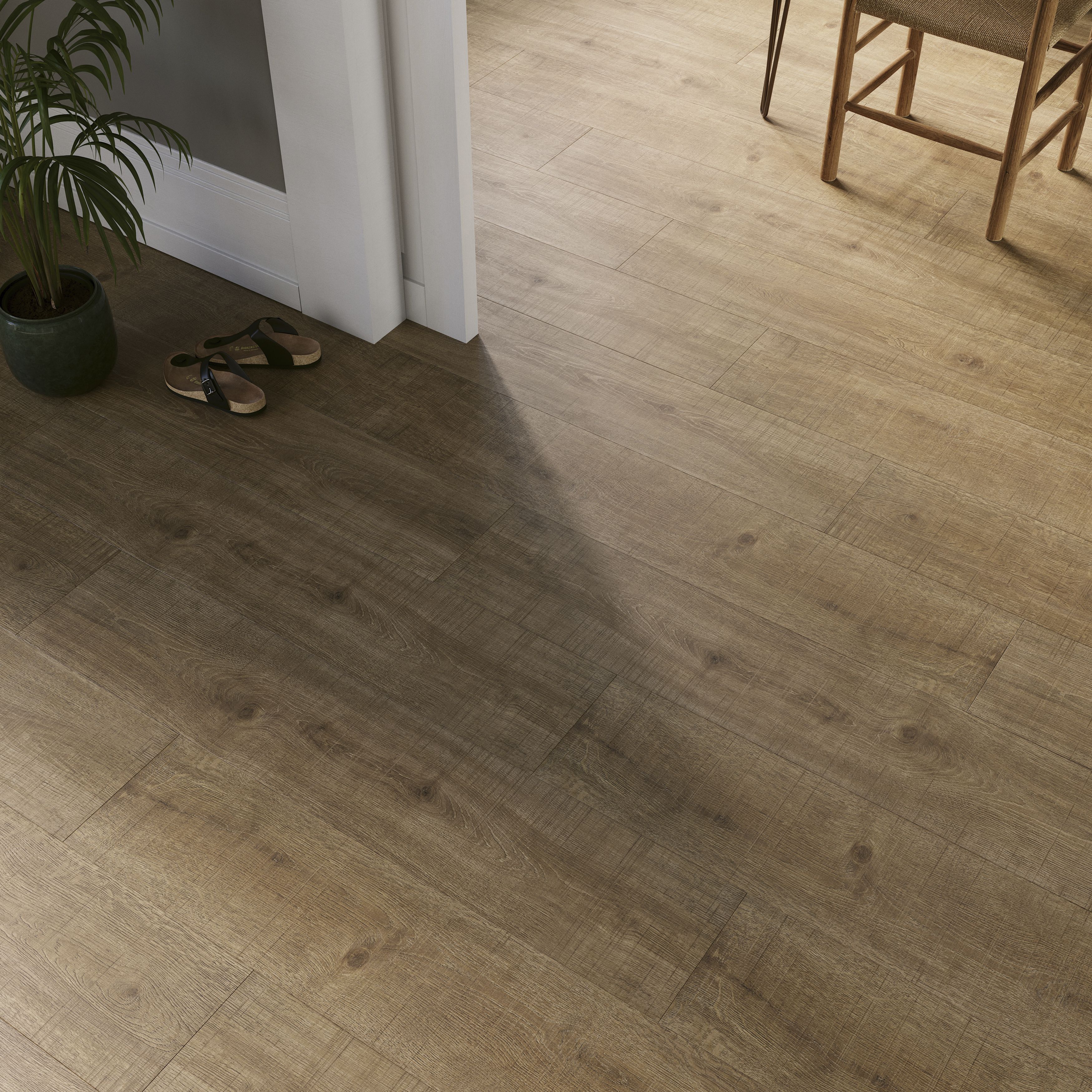 GoodHome Maldon XL Wide Dark Natural Oak effect Embossed Laminate ...