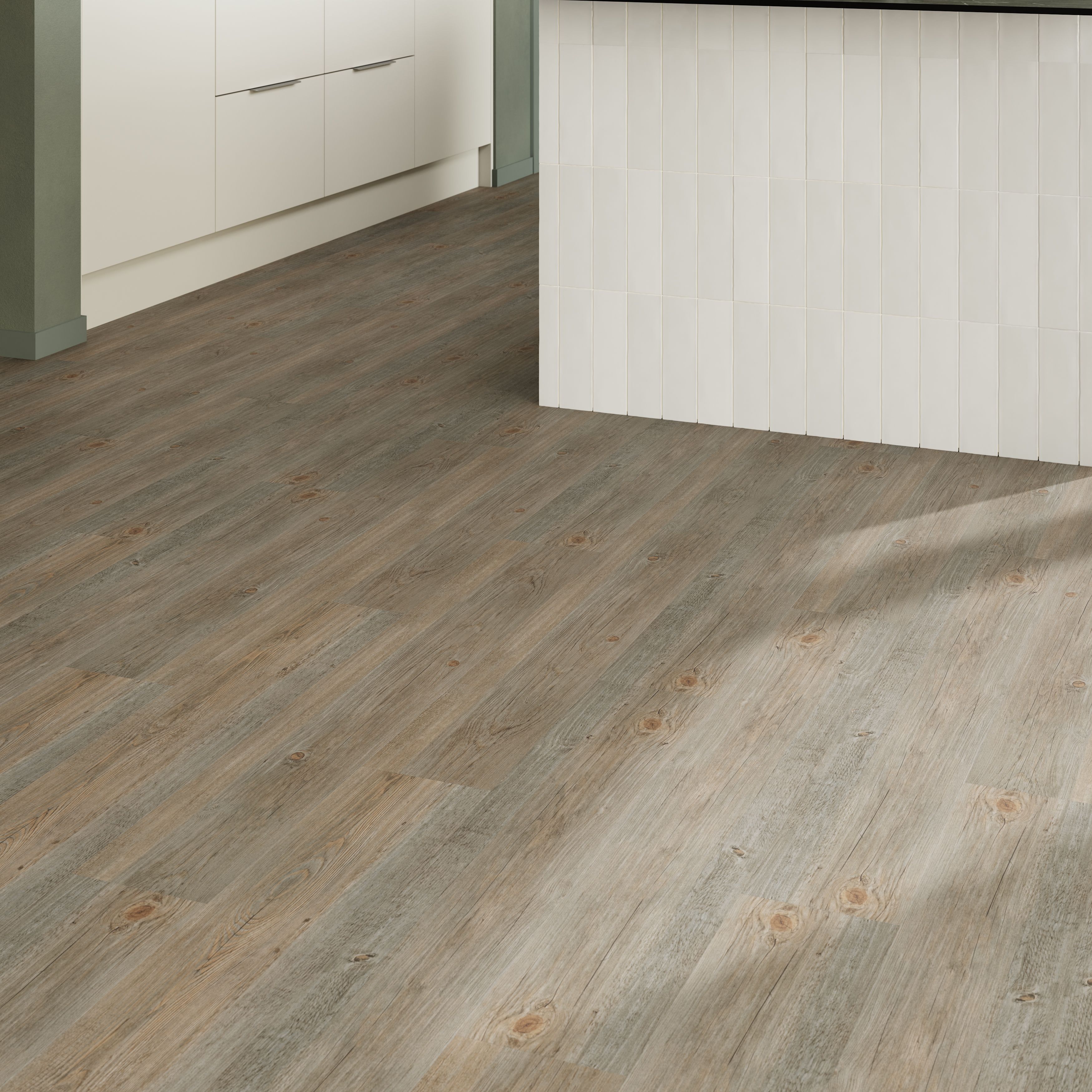 GoodHome Mambo Brown & Blue Distressed Wood effect Synchronised Click ...