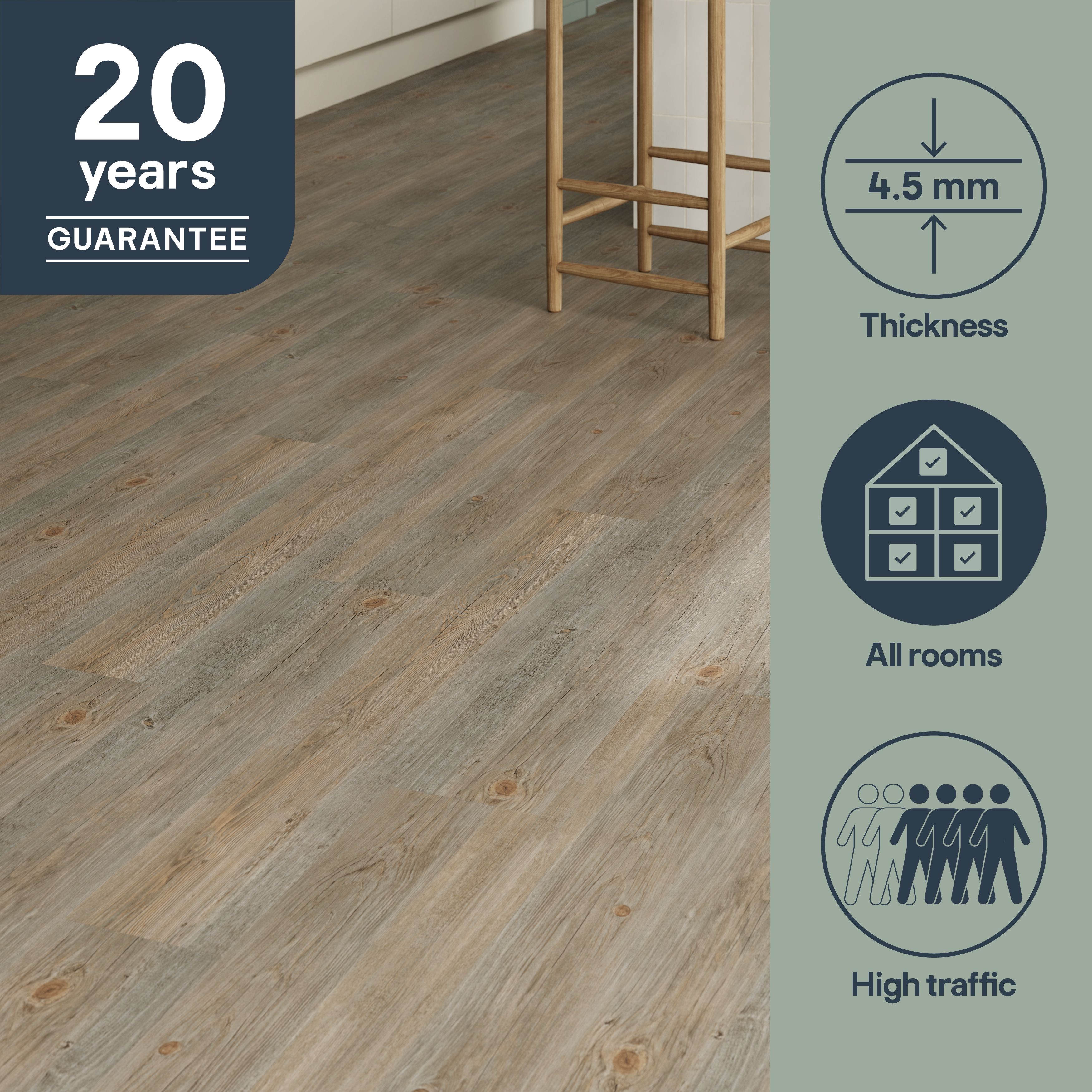 GoodHome Mambo Brown & Blue Distressed Wood effect Synchronised Click ...