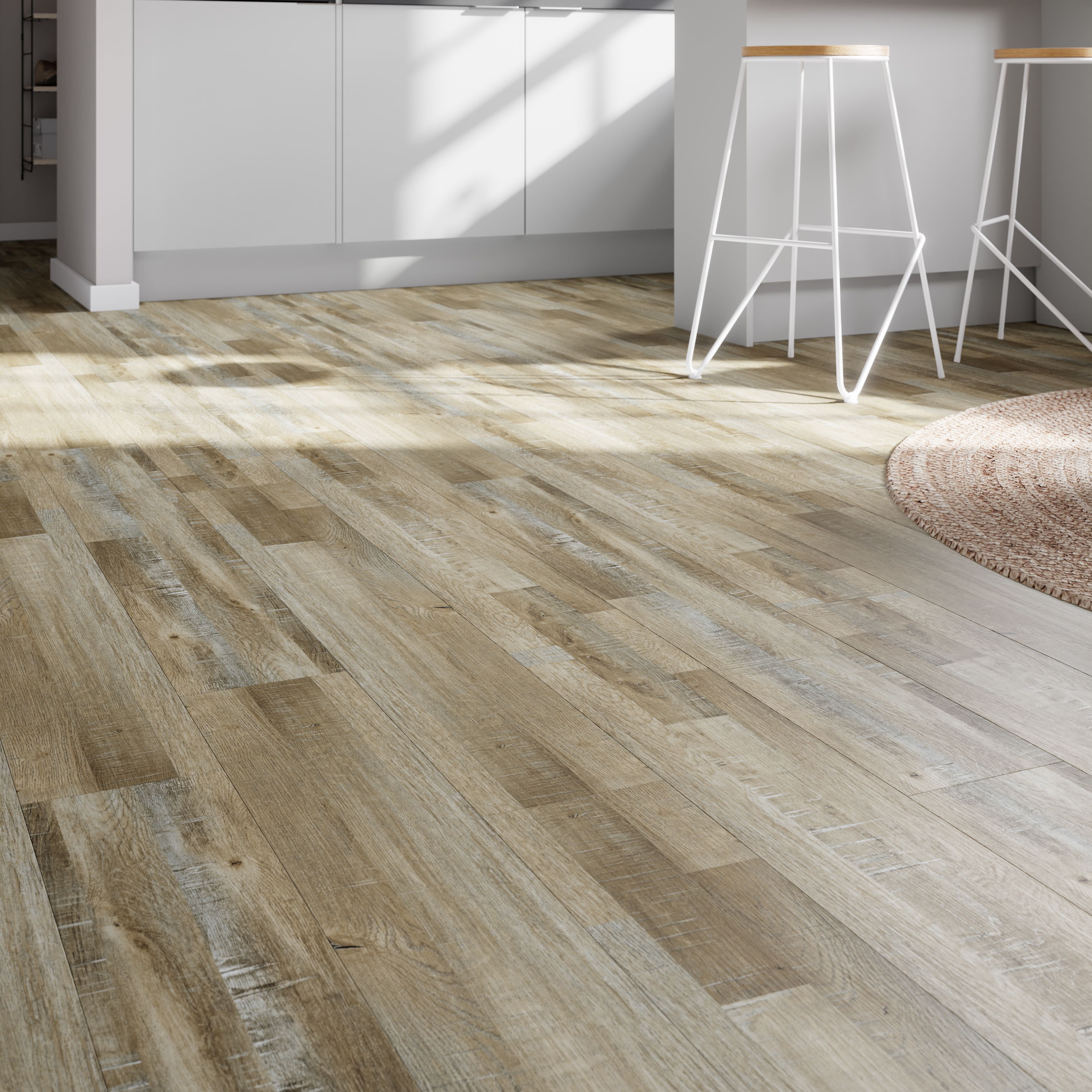 GoodHome Mambo Fancy Natural Multistrip Wood effect Synchronised Click ...