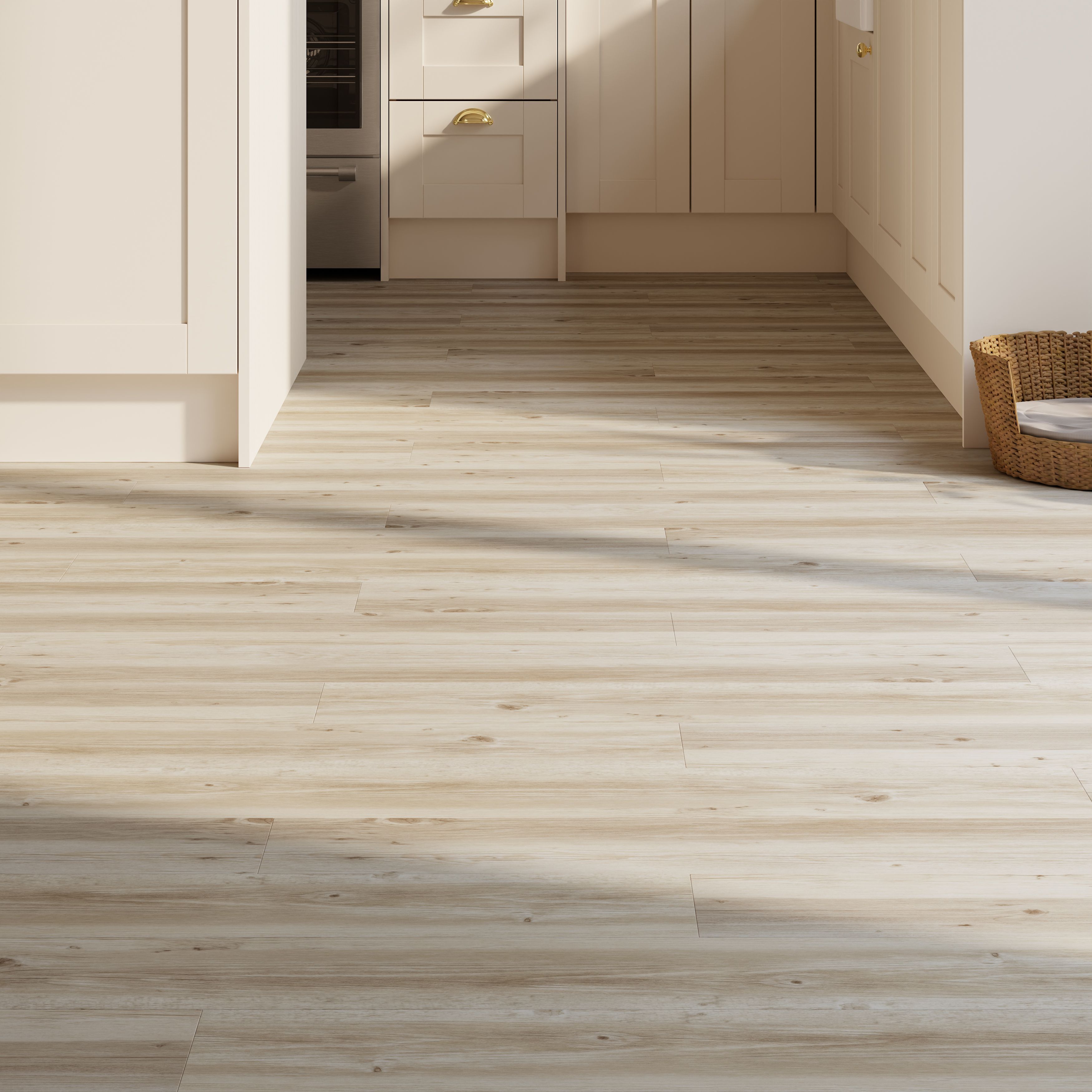 GoodHome Mambo Fancy White Distressed Wood effect Synchronised Click ...