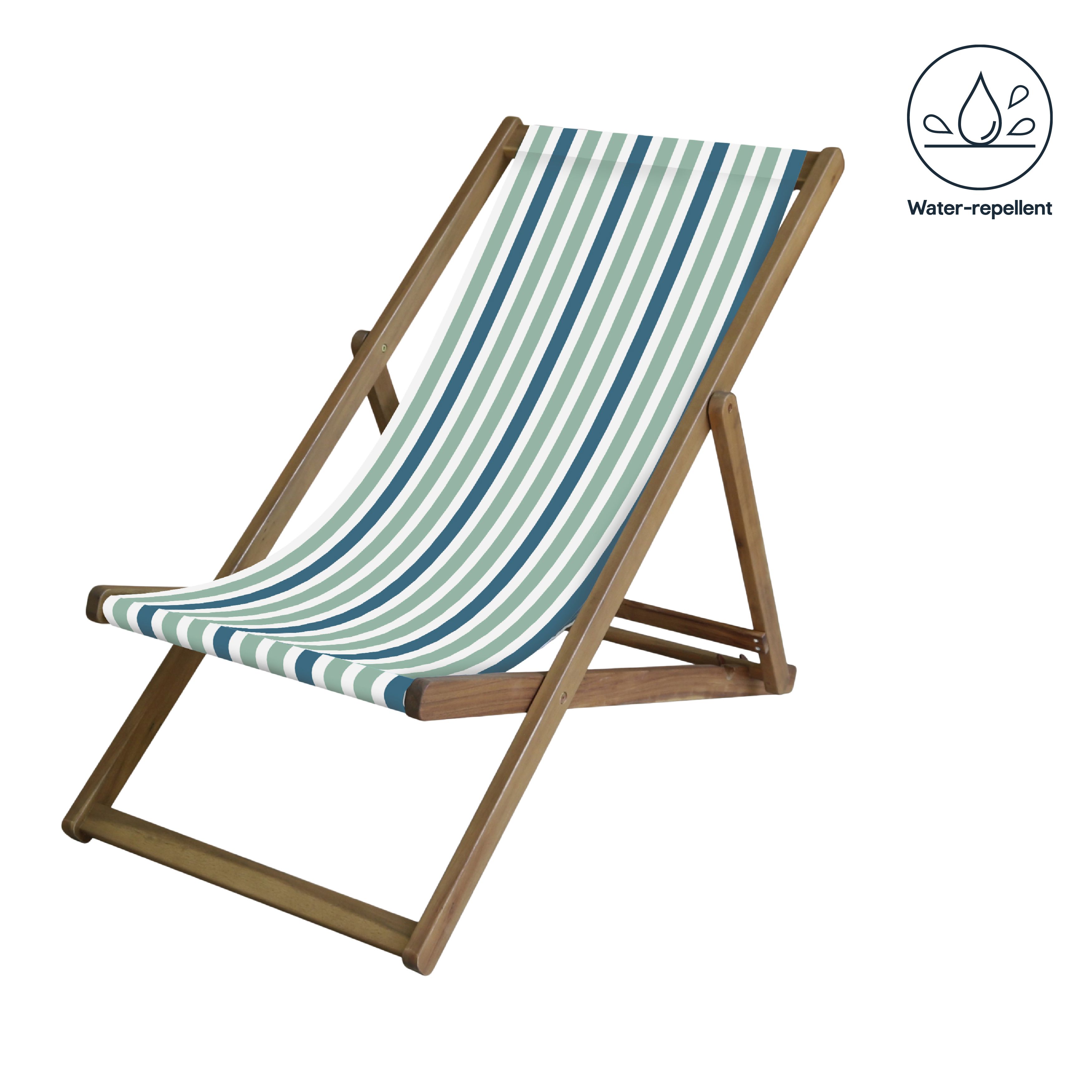 GoodHome Mato Blue & green Wooden Foldable Striped Deck chair