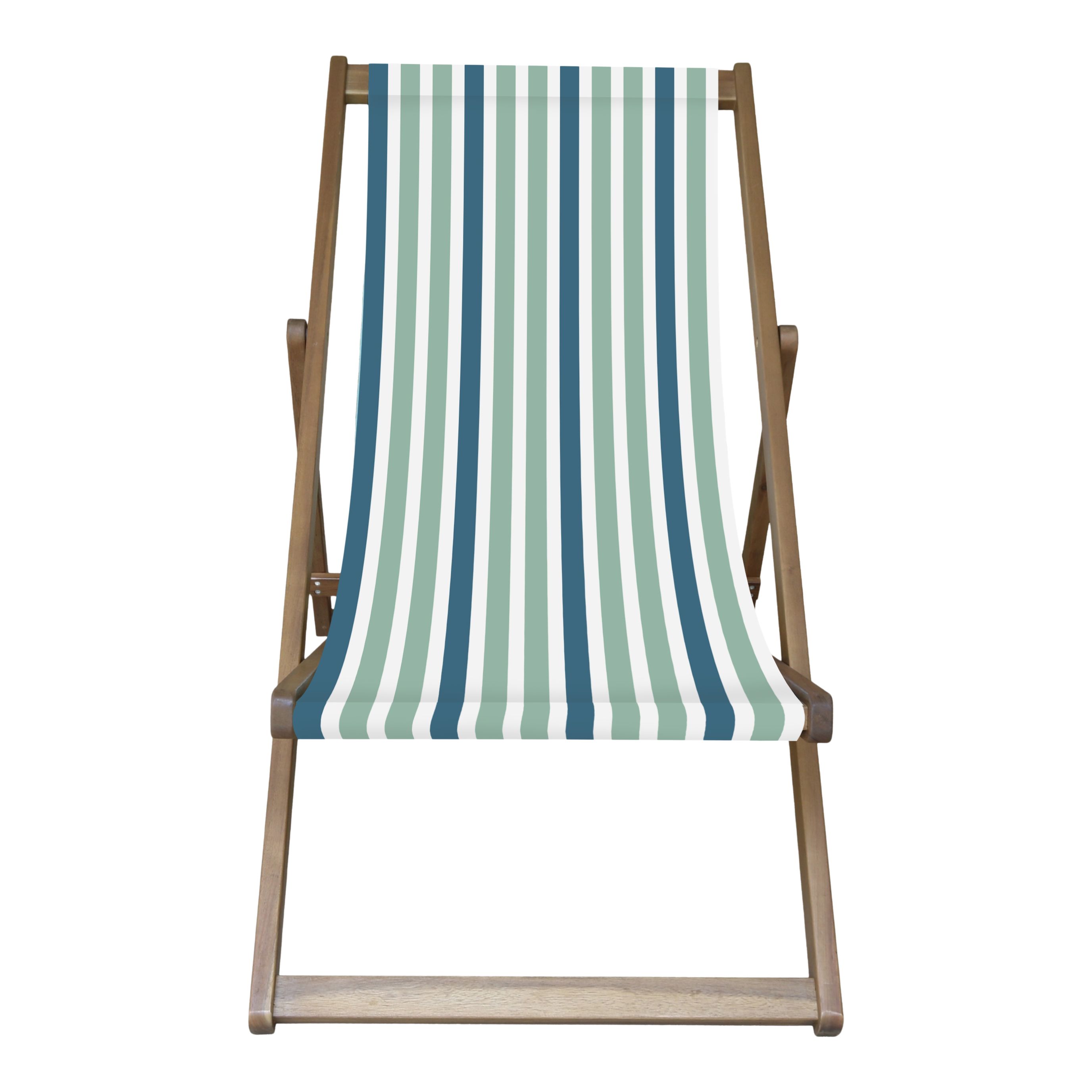 GoodHome Mato Blue & green Wooden Foldable Striped Deck chair
