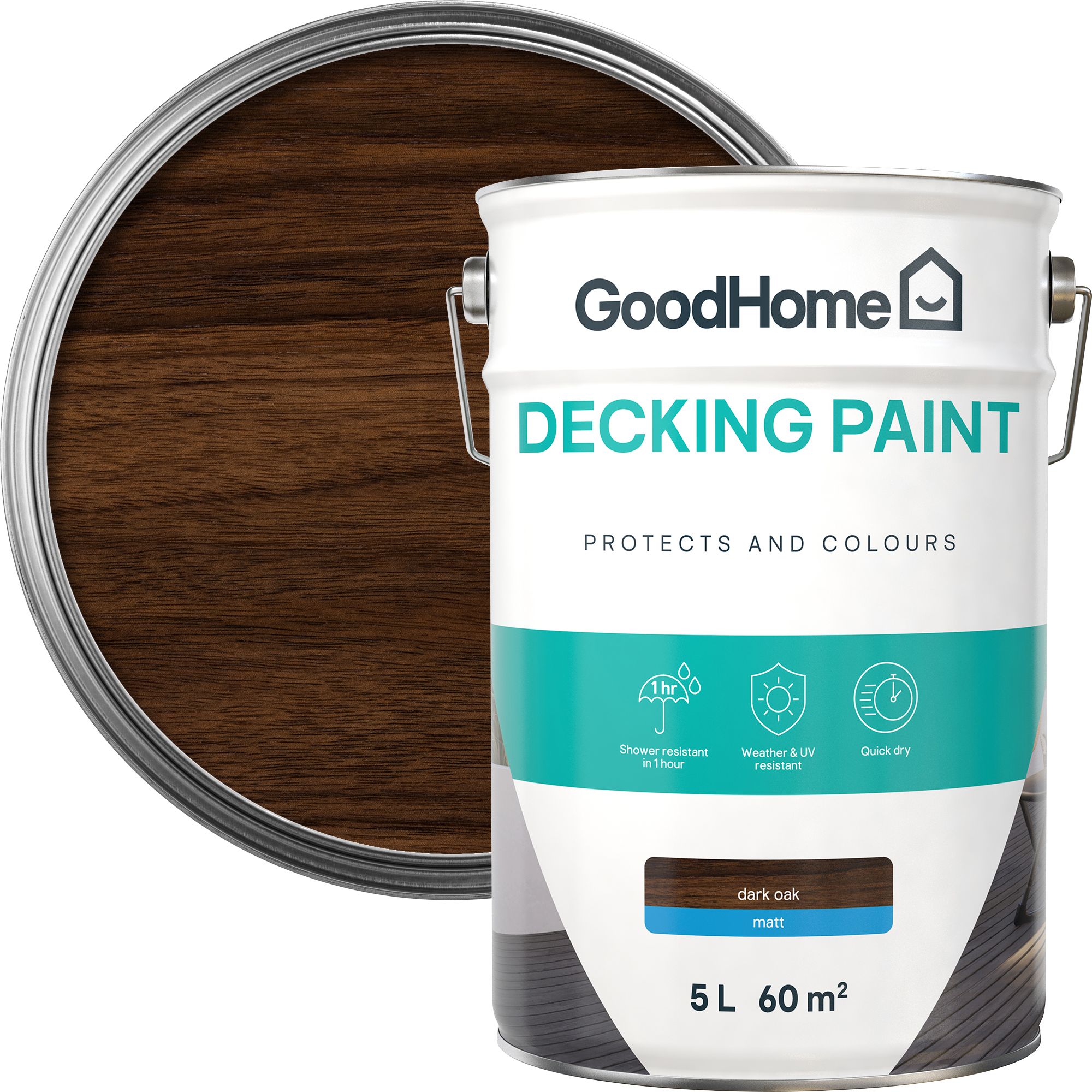 GoodHome Matt Dark Oak Decking paint, 5L