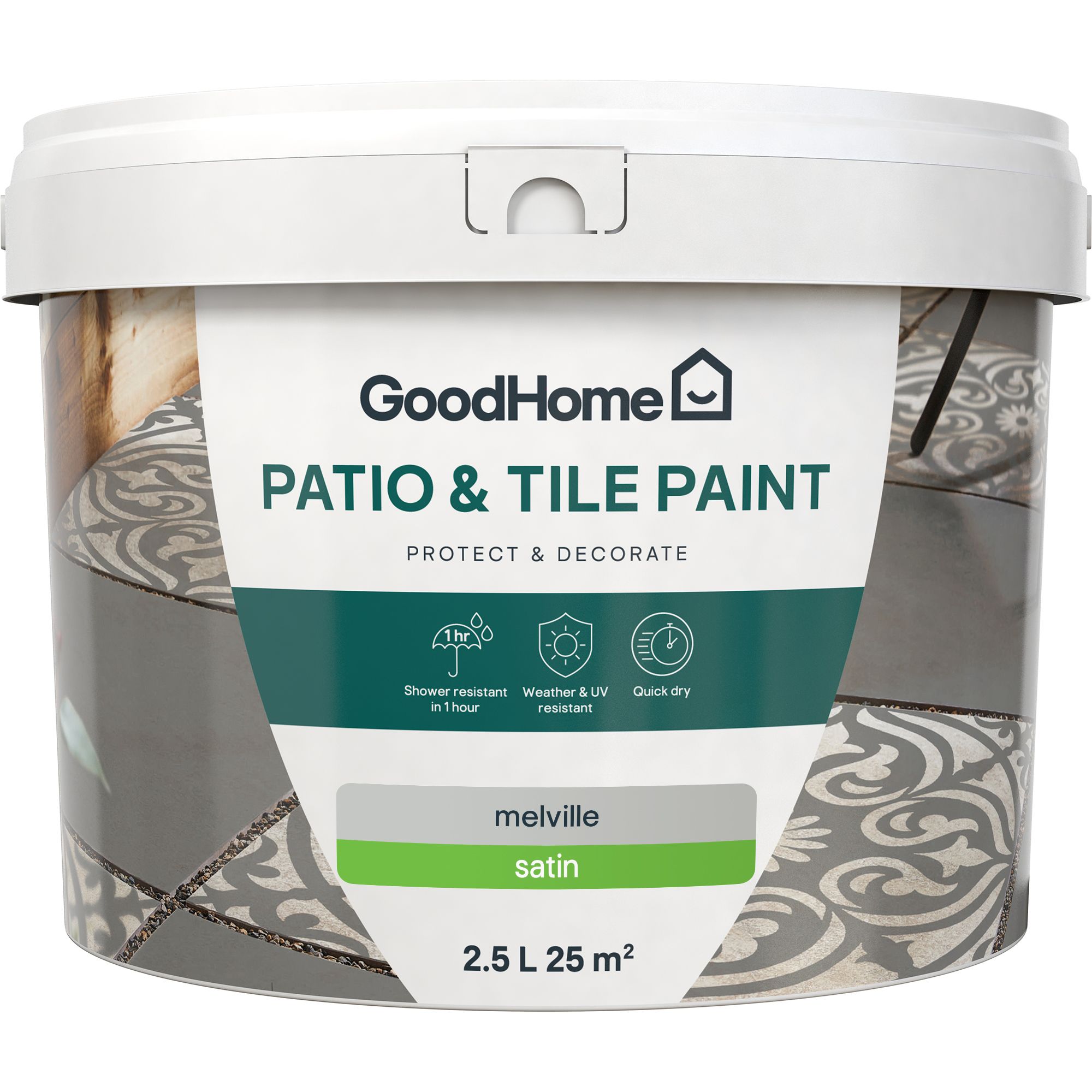 GoodHome Melville Satin Patio & tile paint, 2.5L Tin