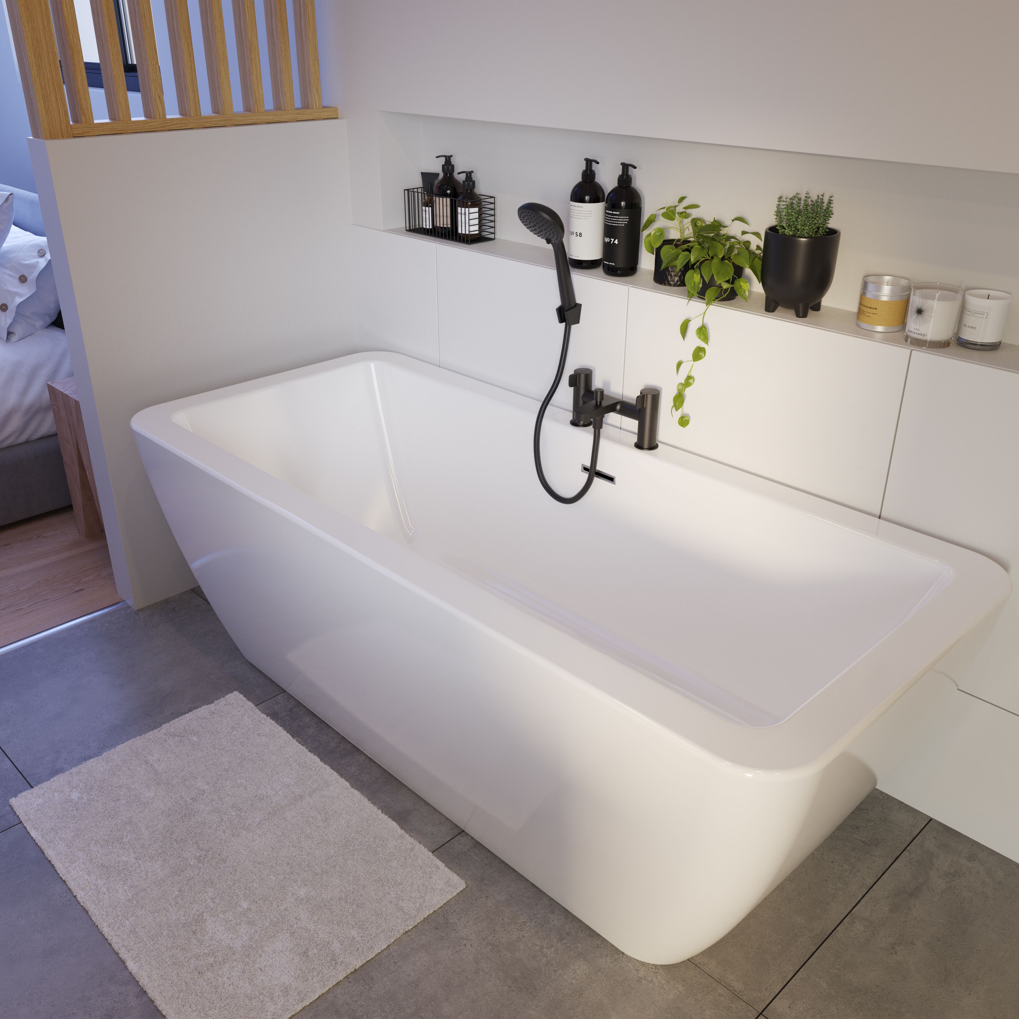 GoodHome Merkys Gloss White Acrylic Freestanding Rectangular Double ...