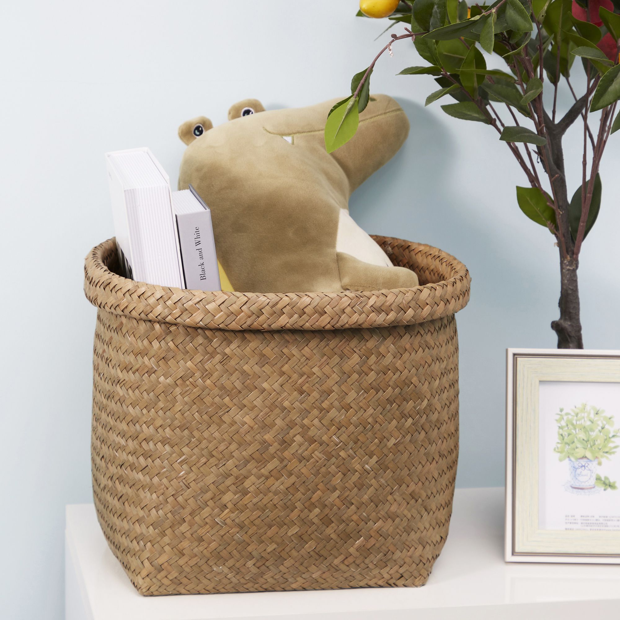 GoodHome Mixxit Curved Natural Seagrass Storage basket (H)30cm (W)30cm ...